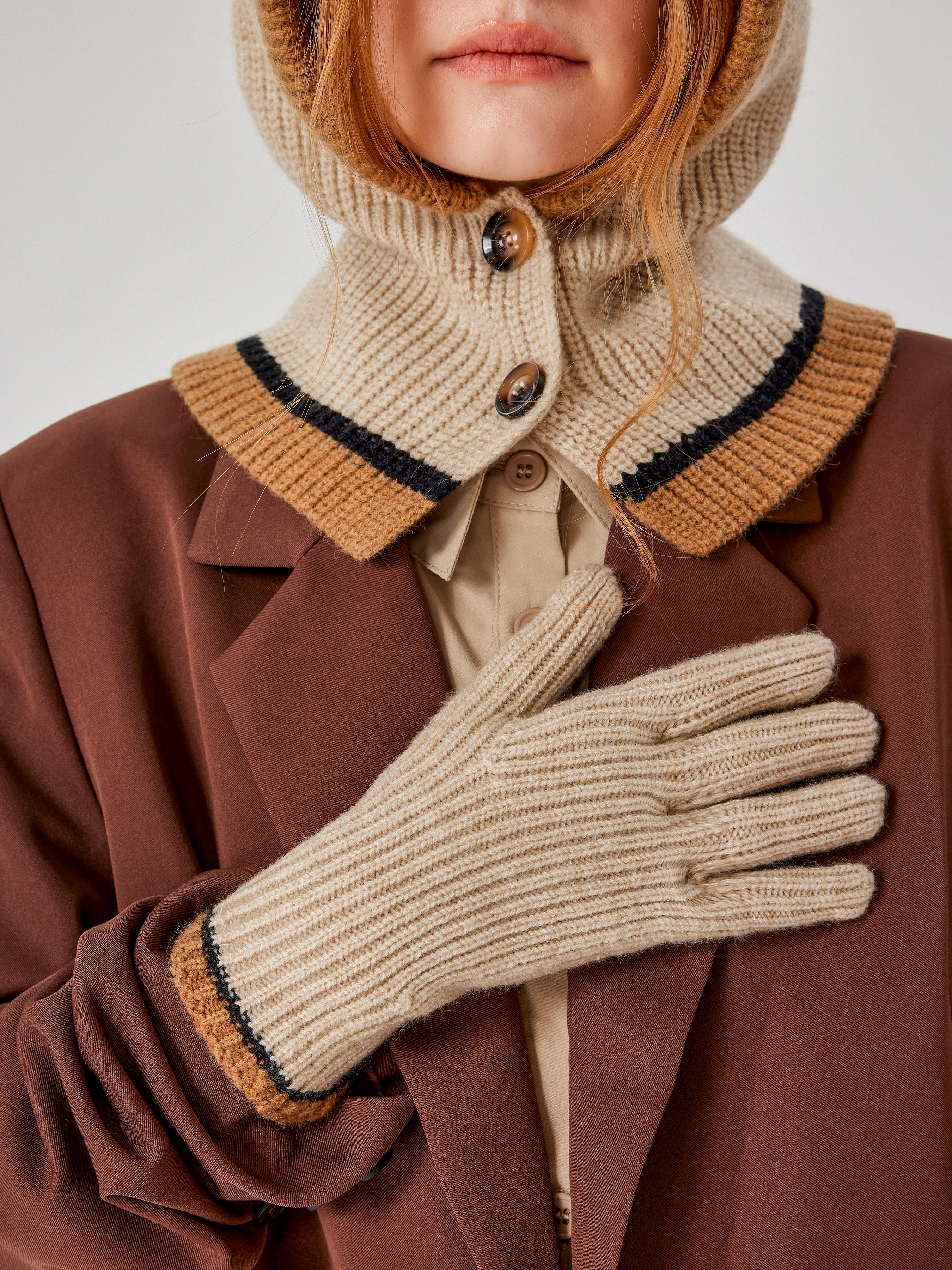 Patchy Knit Gloves - Cider