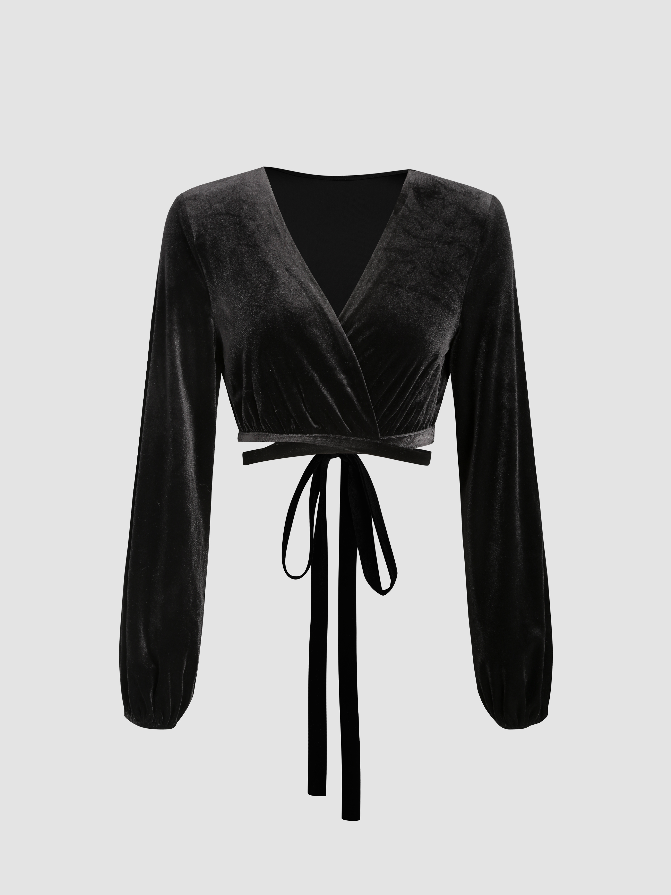 Velvet Velvet Solid Ruched V-neck Tie Back Crop Top For Music Festival/Live House Party/Clubbing