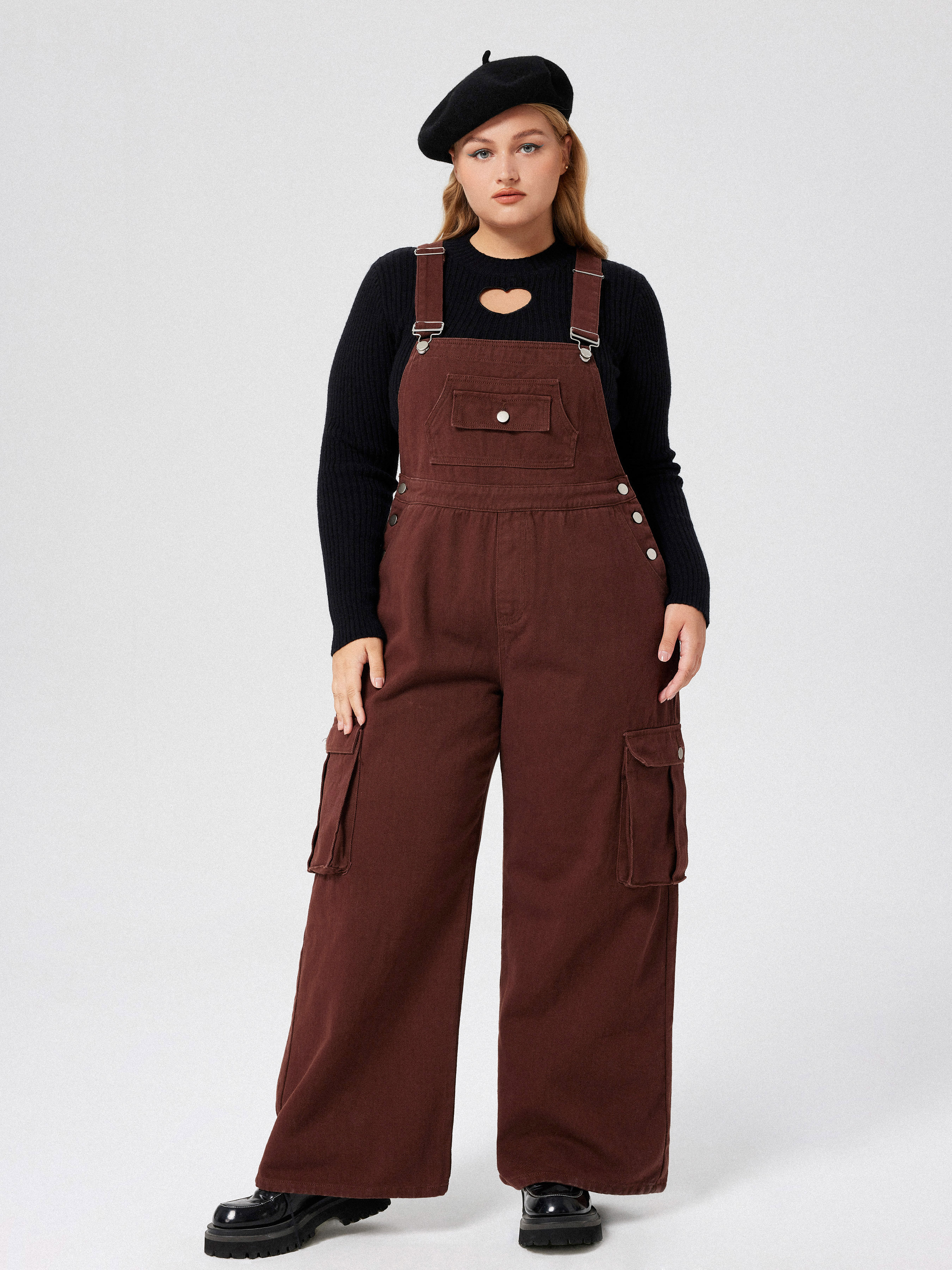 Curve & Plus Buckle Side Pocket Jumpsuit For School Daily Casual Vacation