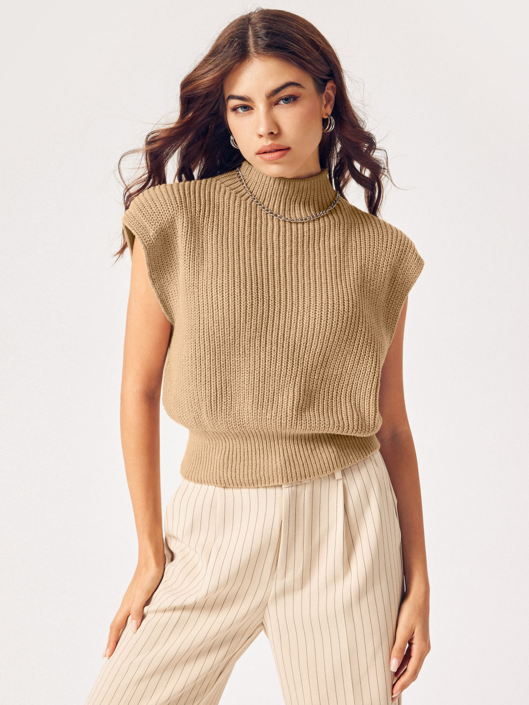 Solid High Neck Knit Vest