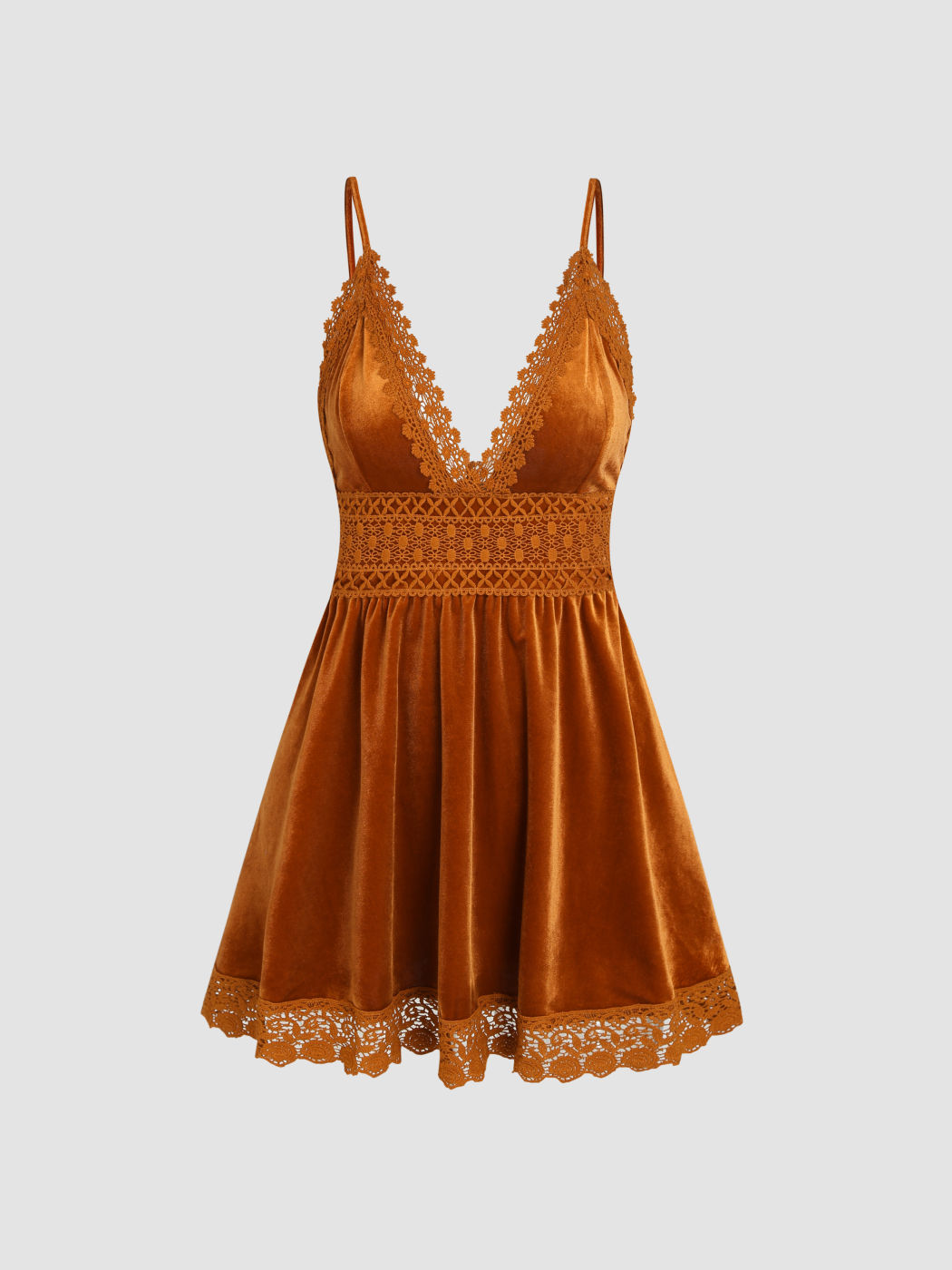 Sun Dresses Lace Velvet Velvet Lace Trim V-neck Solid Mini Dress For Date Vacation Holiday