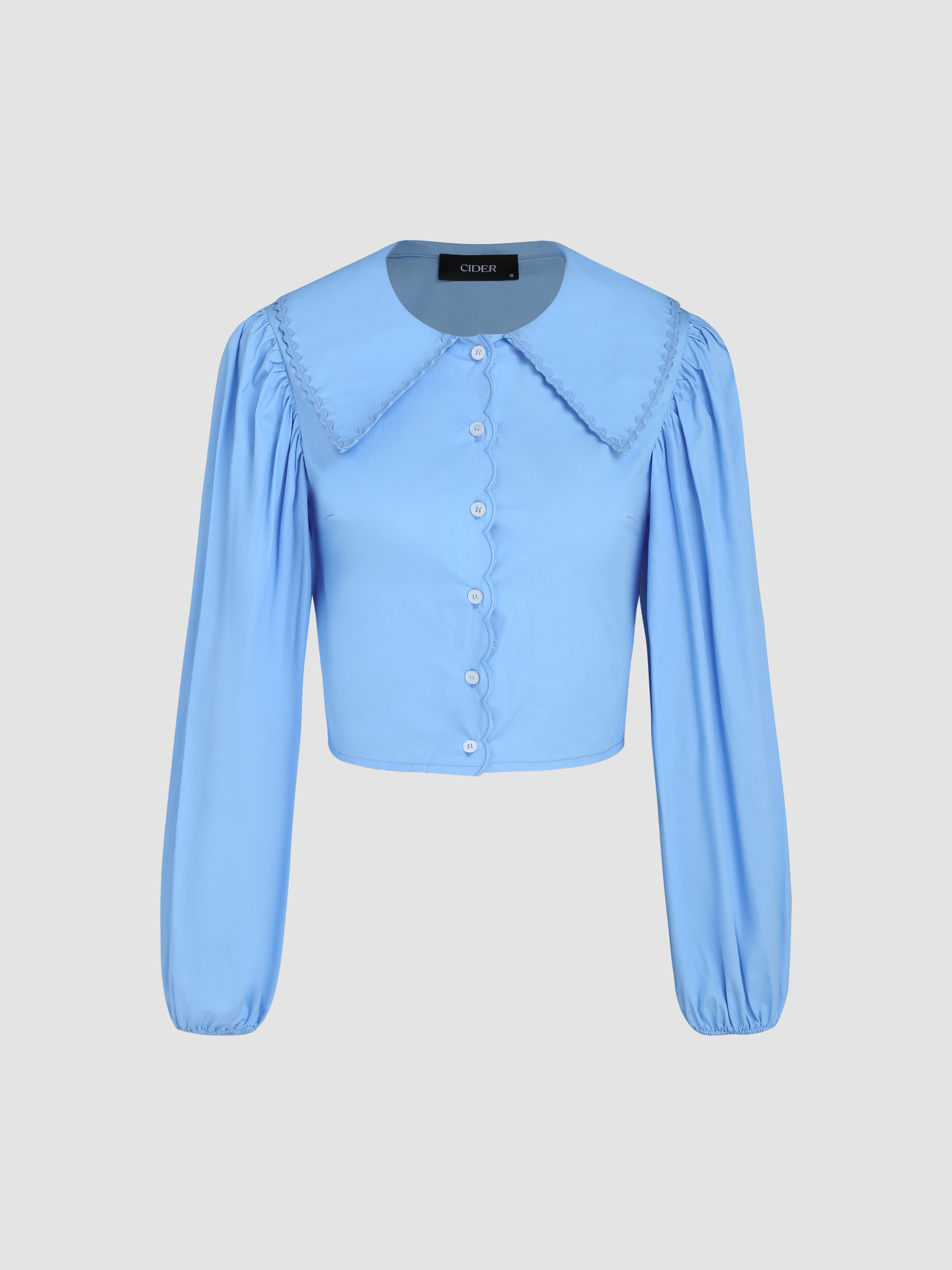 Woven Scallop Puff Sleeve Blouse For School Daily Casual Work