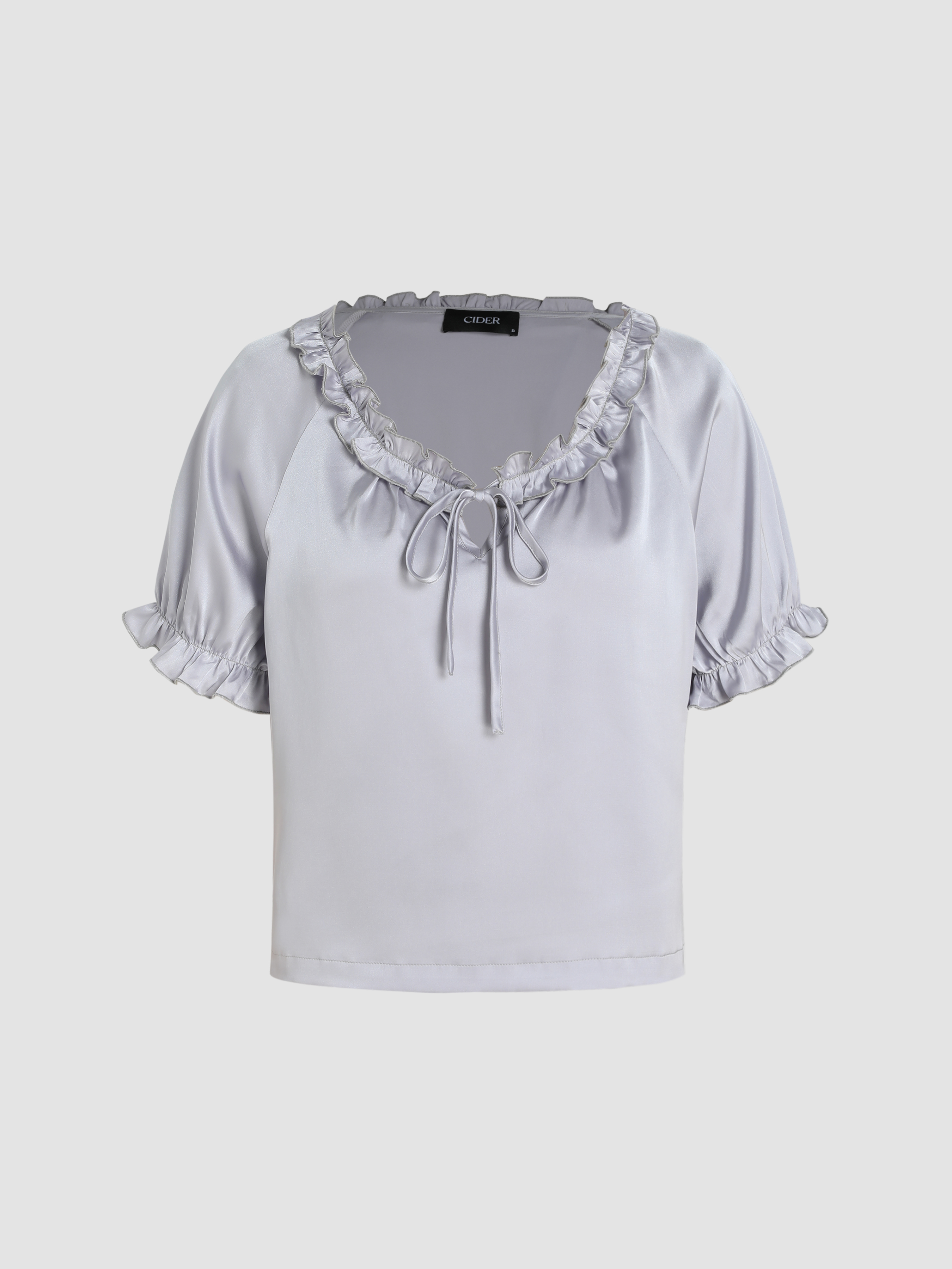 Satin Satin Ruffle Trim Pajama Top For Home