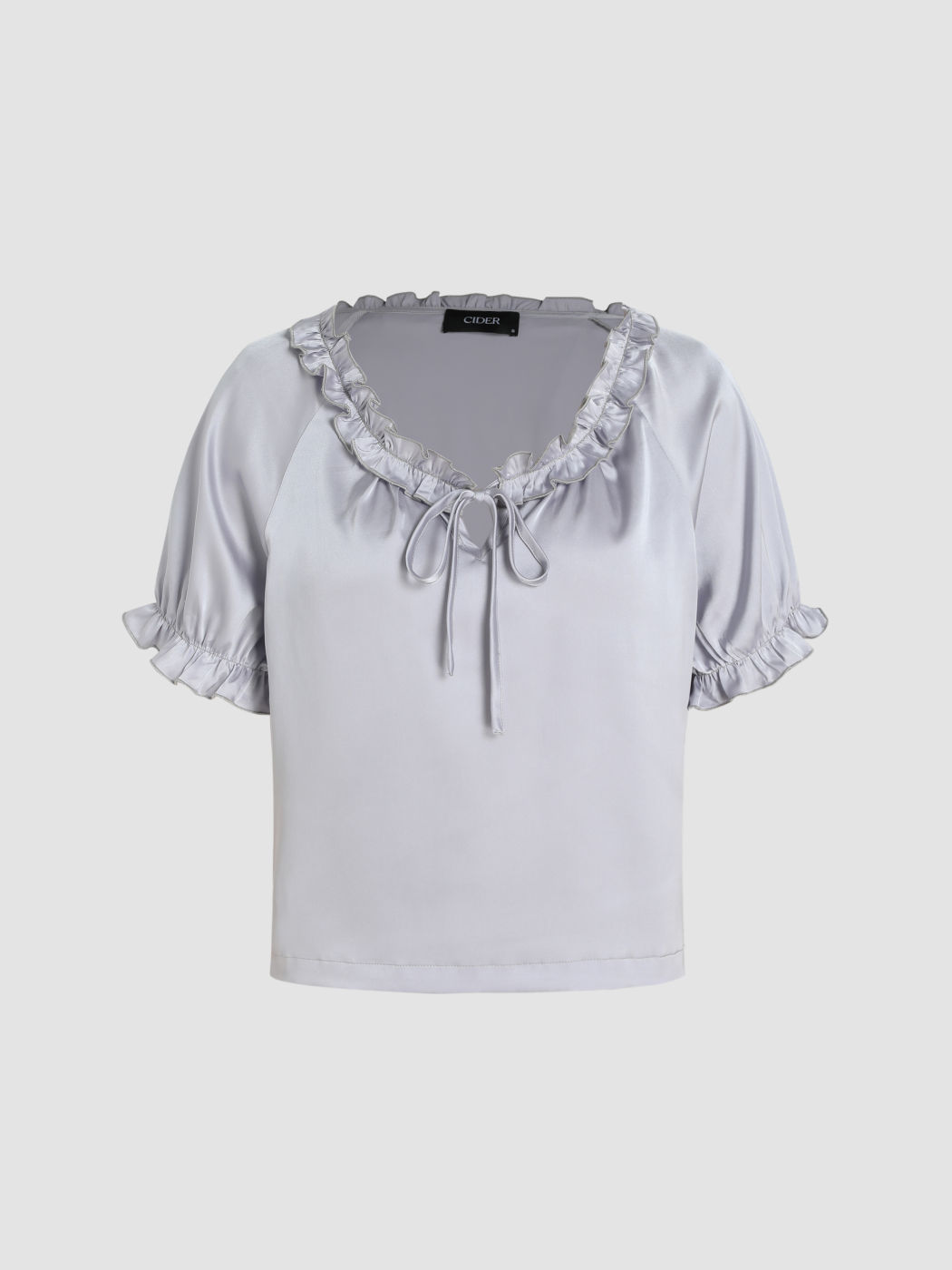 Satin Satin Ruffle Trim Pajama Top For Home