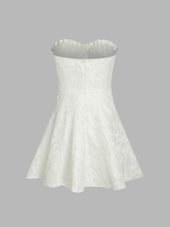 Ruffle Trim Strapless Texture Short Dress For Date Party/Clubbing