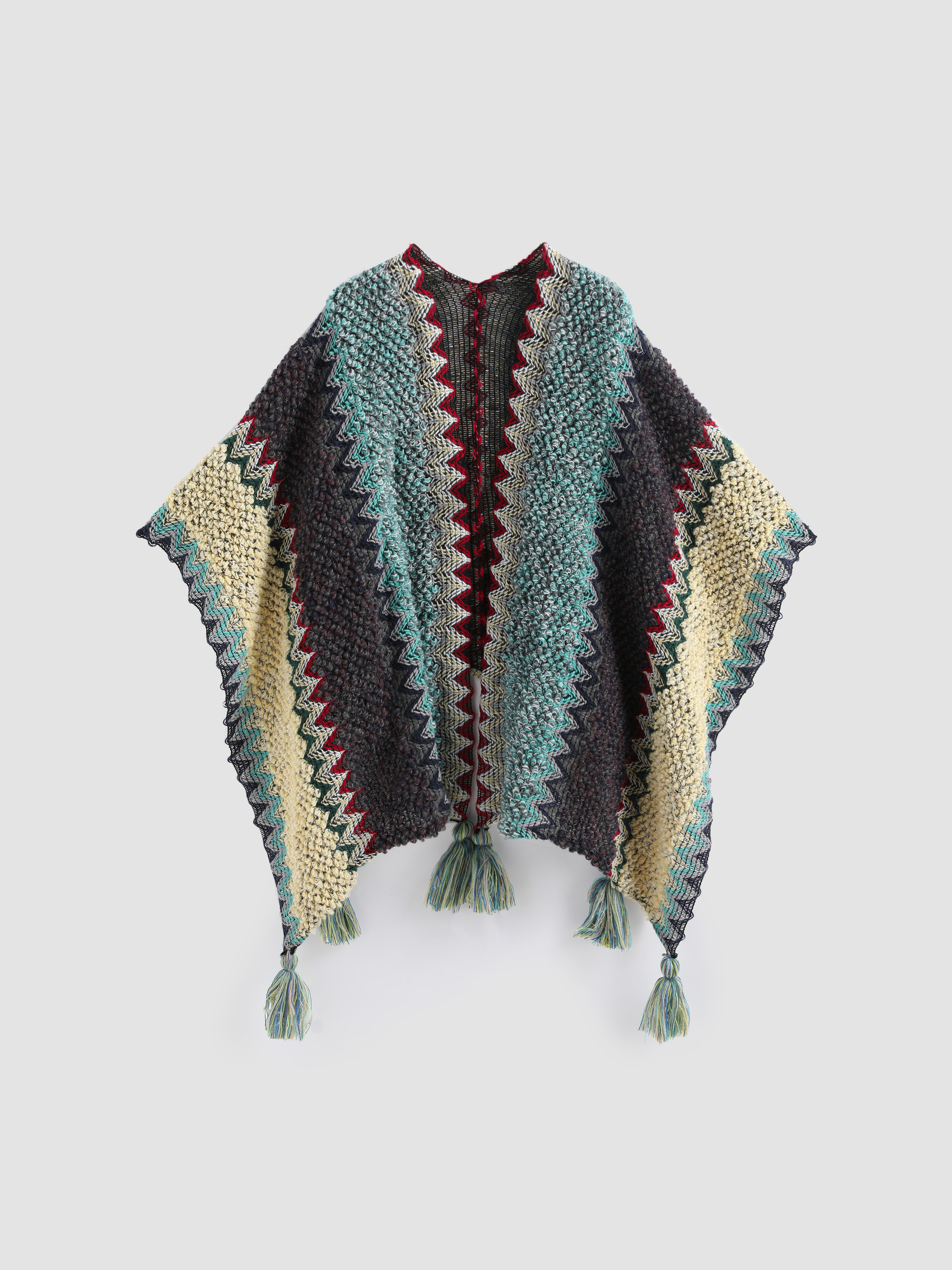 Aztec Pattern Fringe Knit Cardigan - Cider