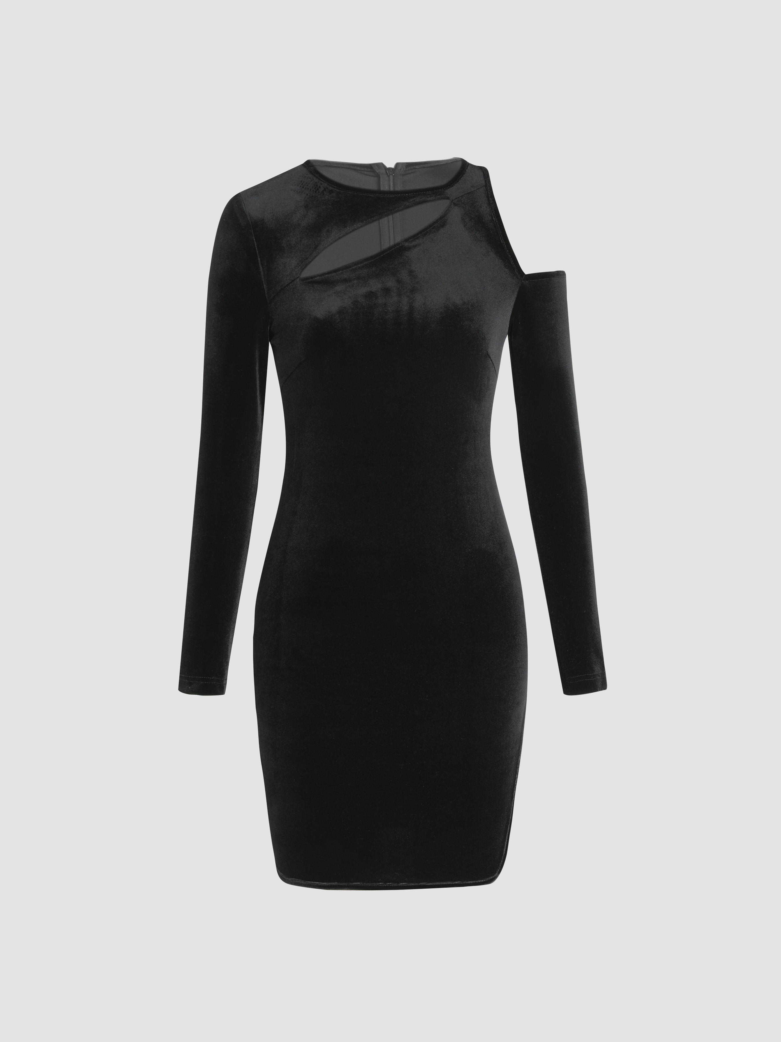 Solid Velvet Cut Out One Shoulder Split Mini Dress - Cider