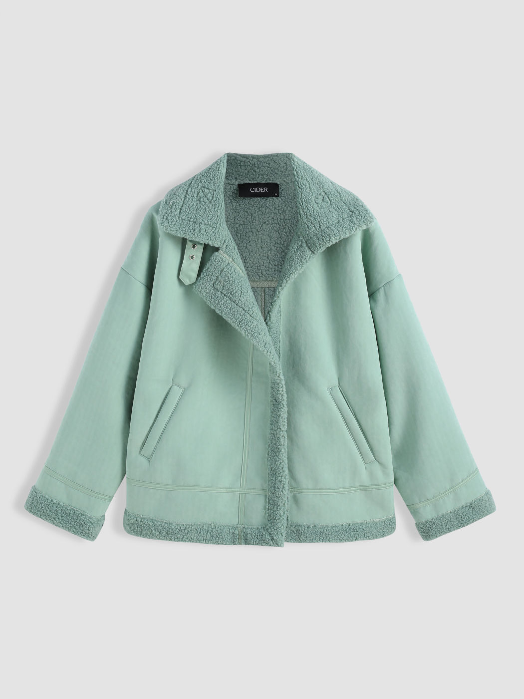 Solid Faux Shearling Collar Jacket - Cider