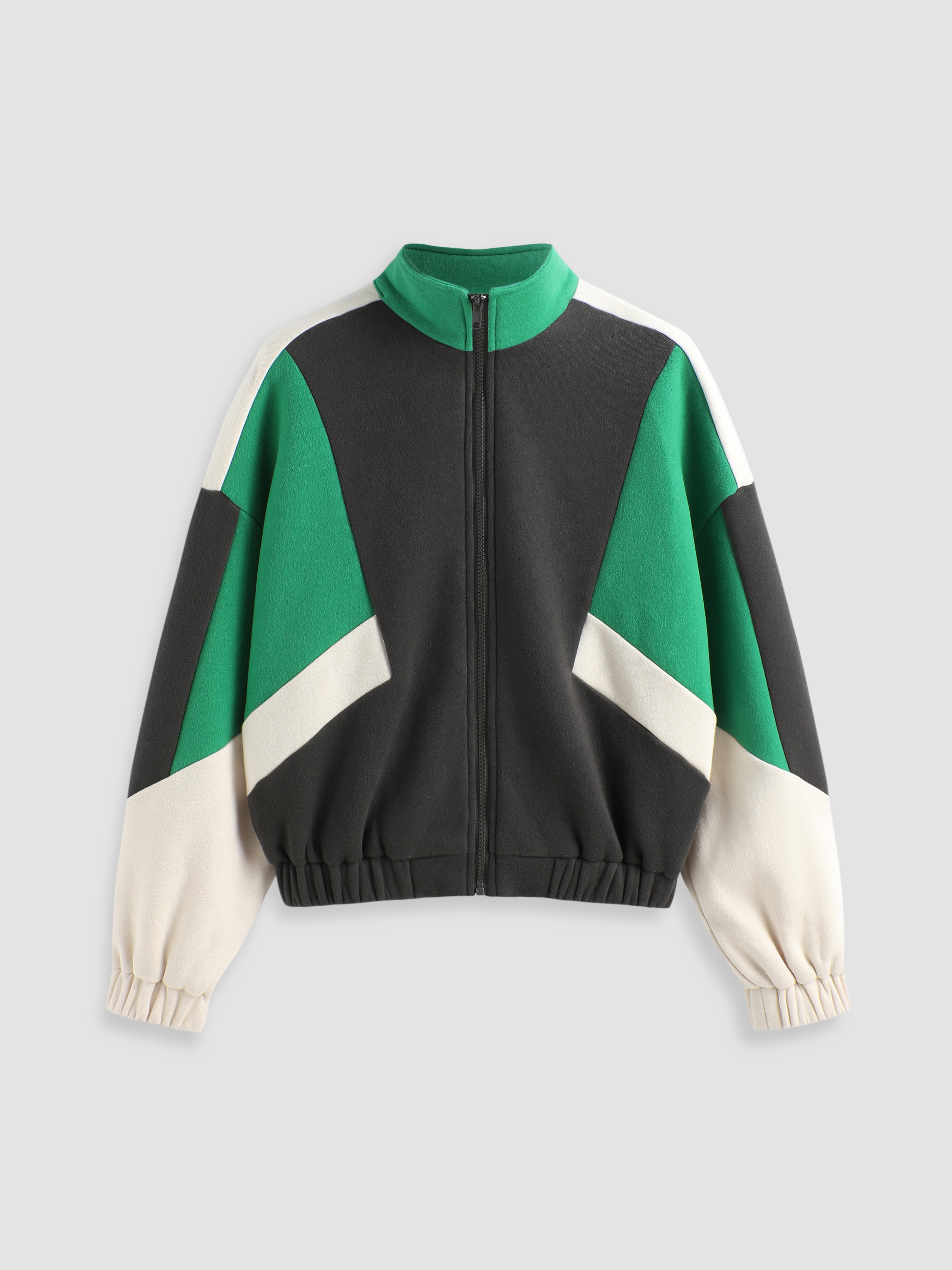 Colorblock Zip-up Long Sleeve Sweatshirt - Cider