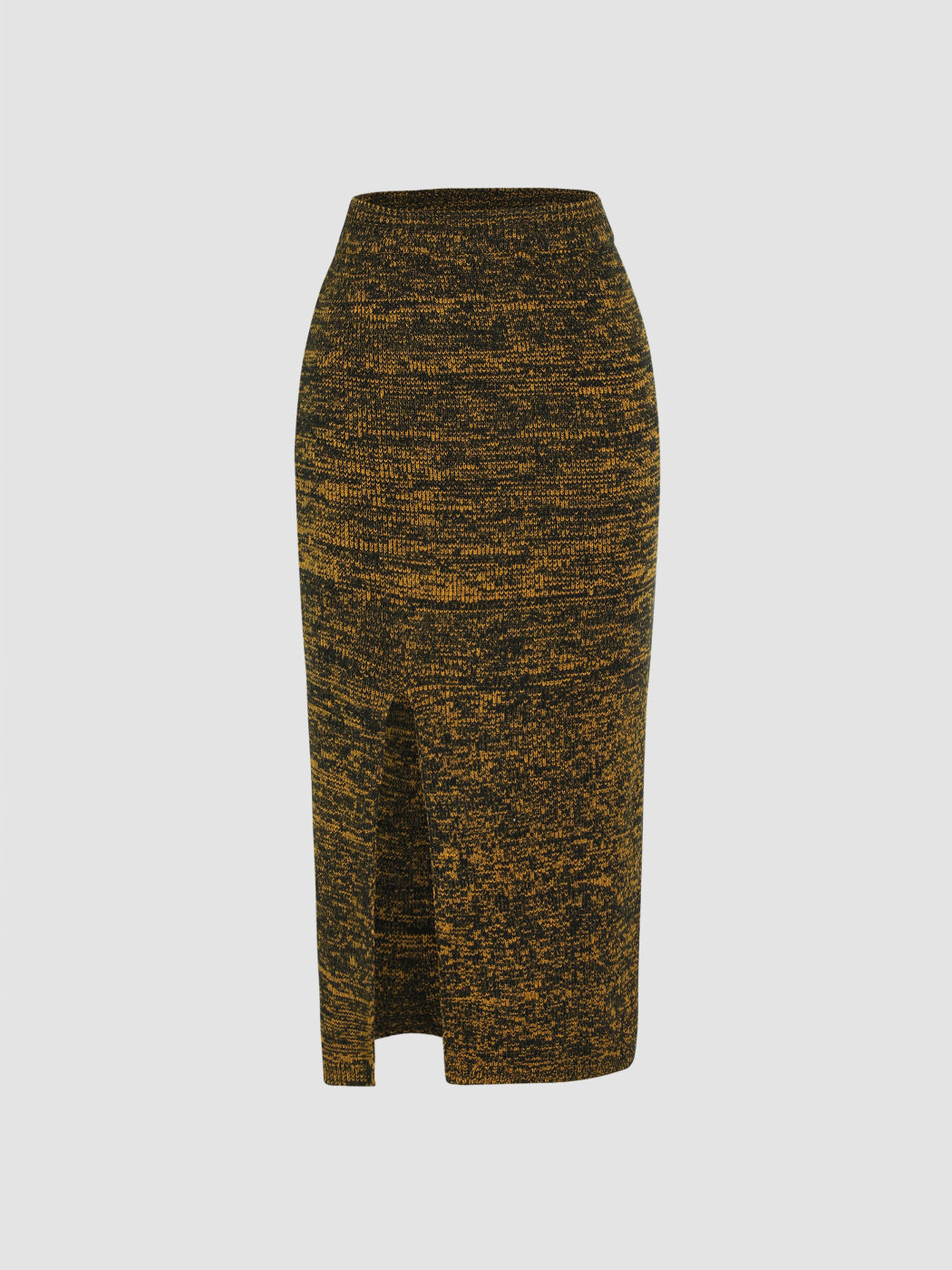 Split Mid Knitted Waist Long Skirt - Cider