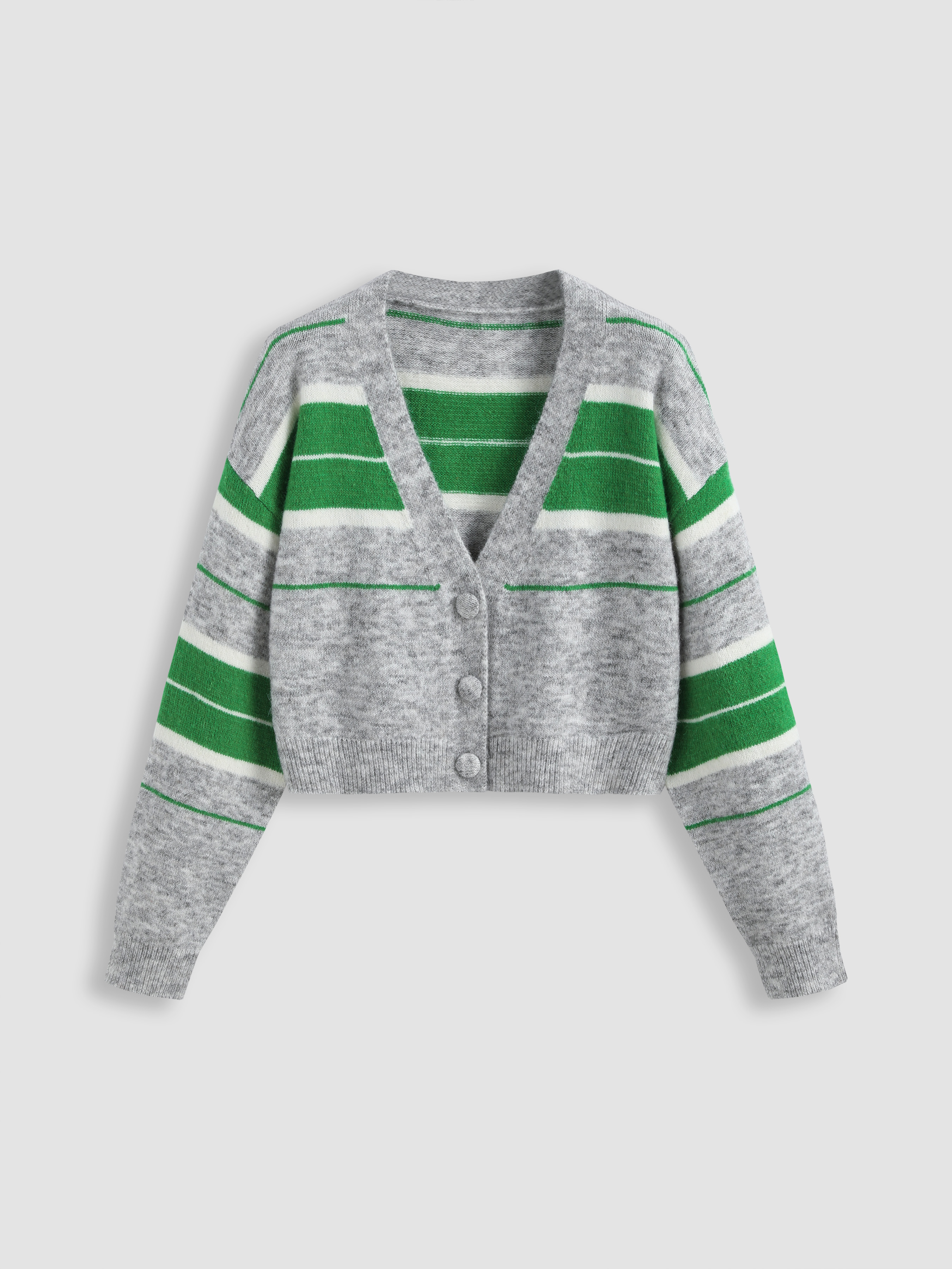 Wool-blend Striped Patchy Button Up Knit Cardigan - Cider