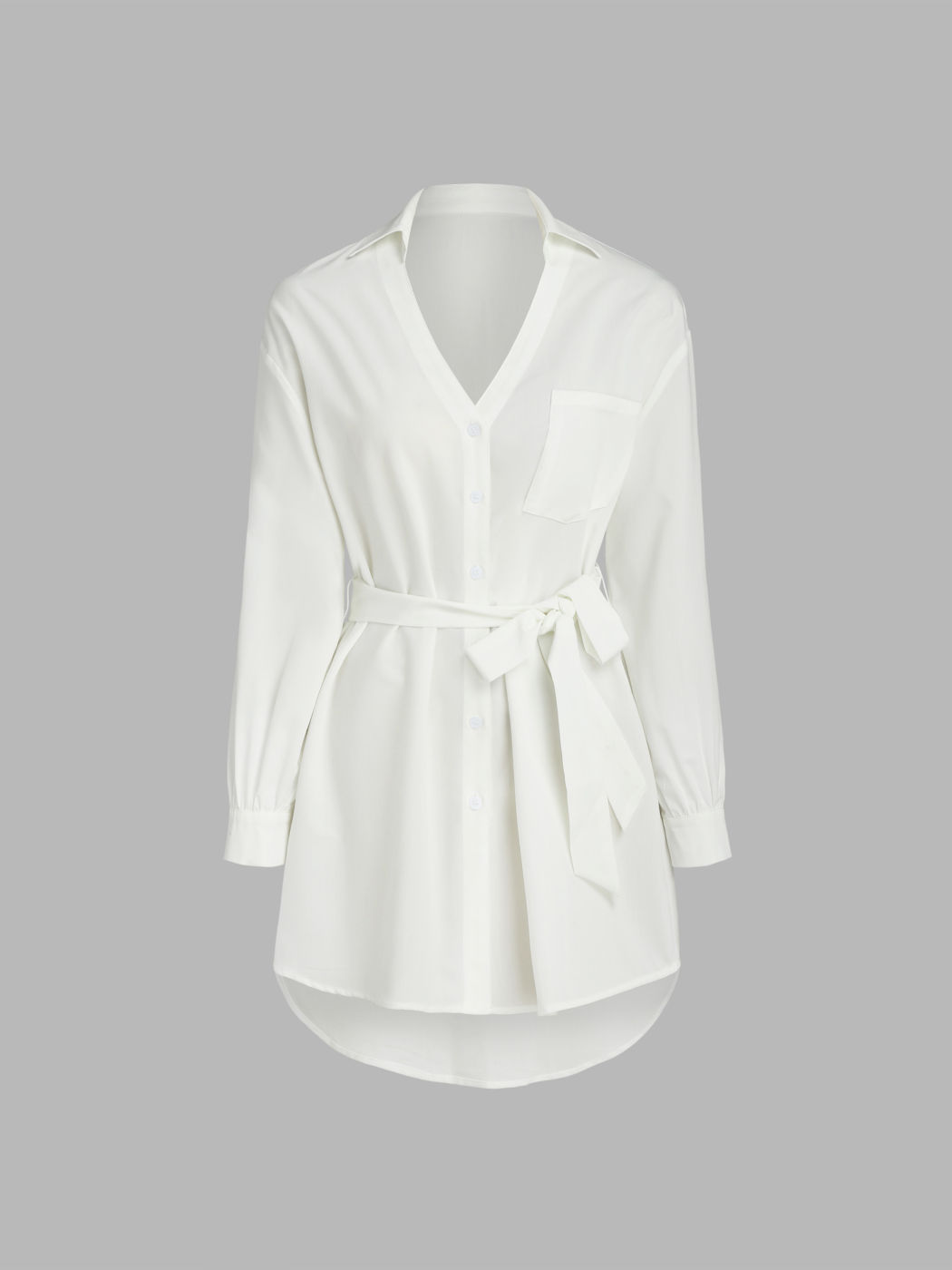 Solid Collar Button Up Belted Short Dress - Cider