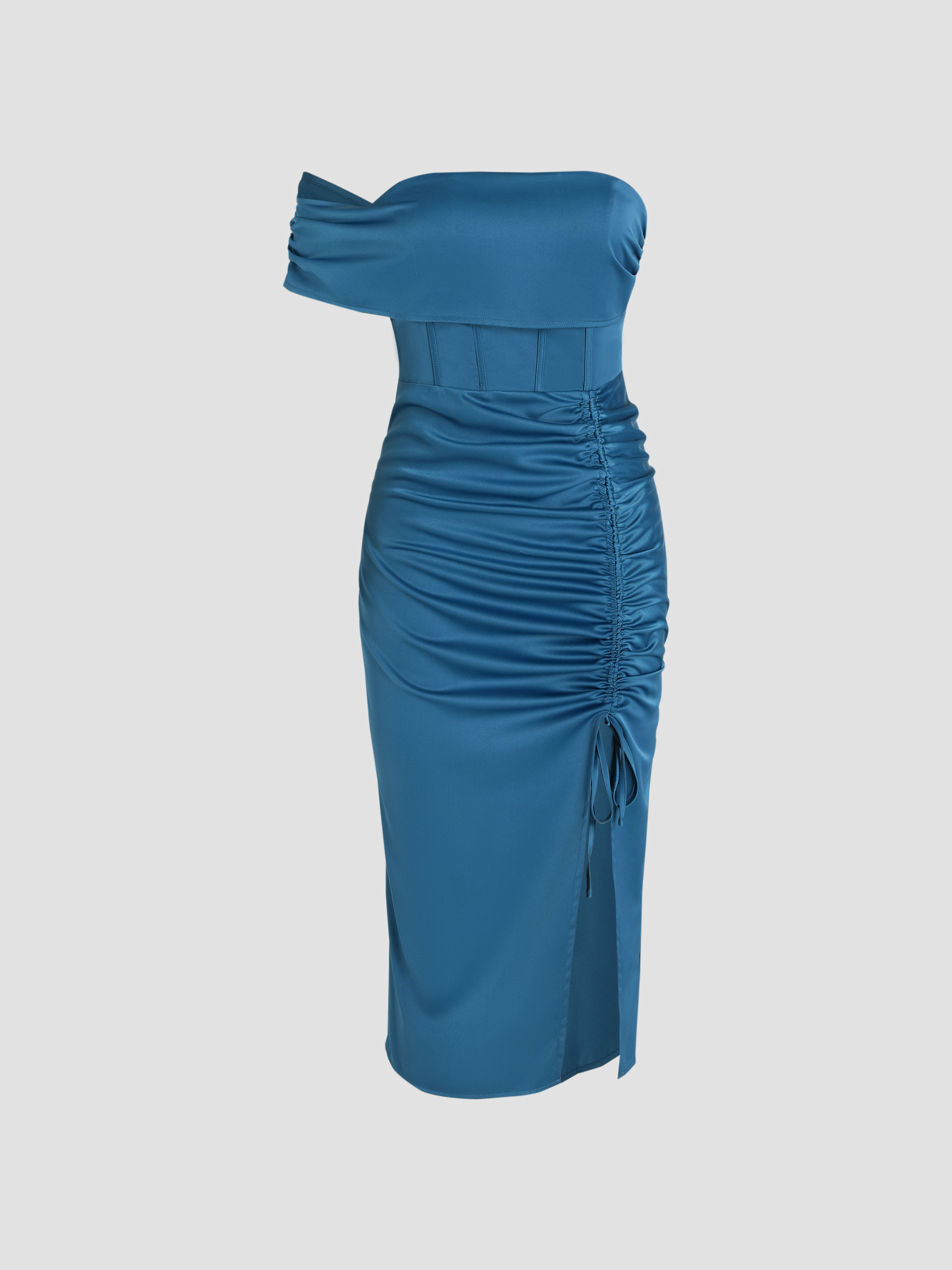 Satin Drawstring Split Midi Dress For Party/Clubbing Wedding