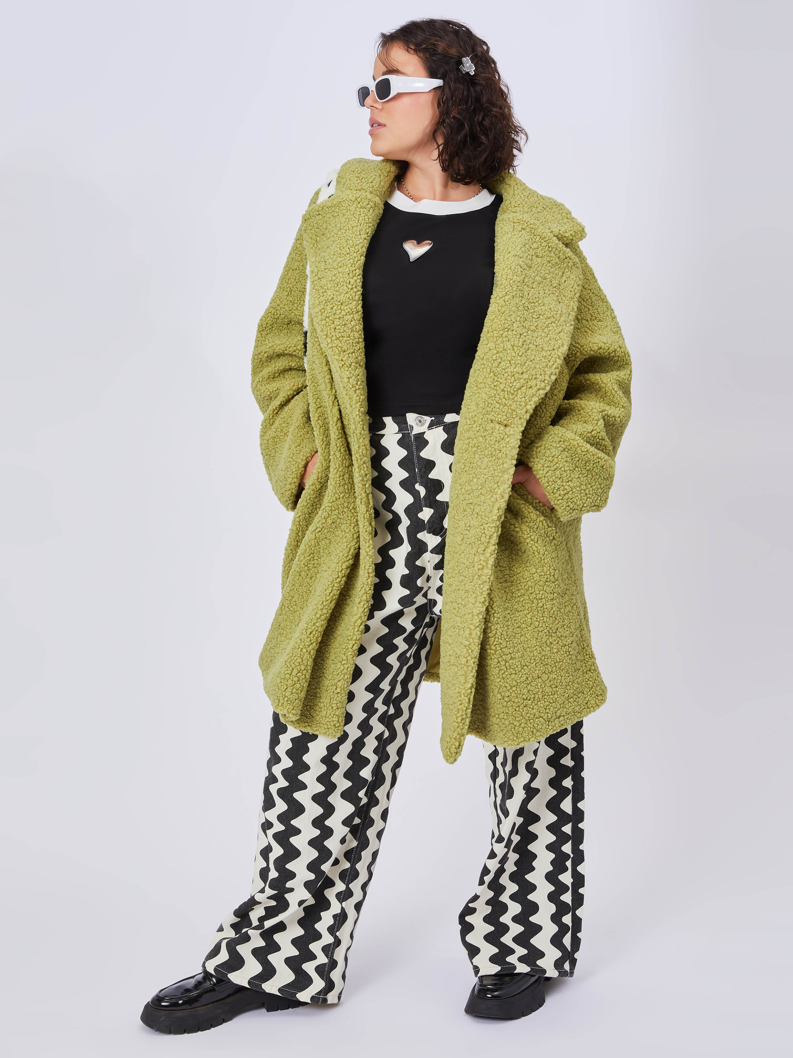 Fleece Collar Long Sleeve Blazer Curve & Plus - Cider