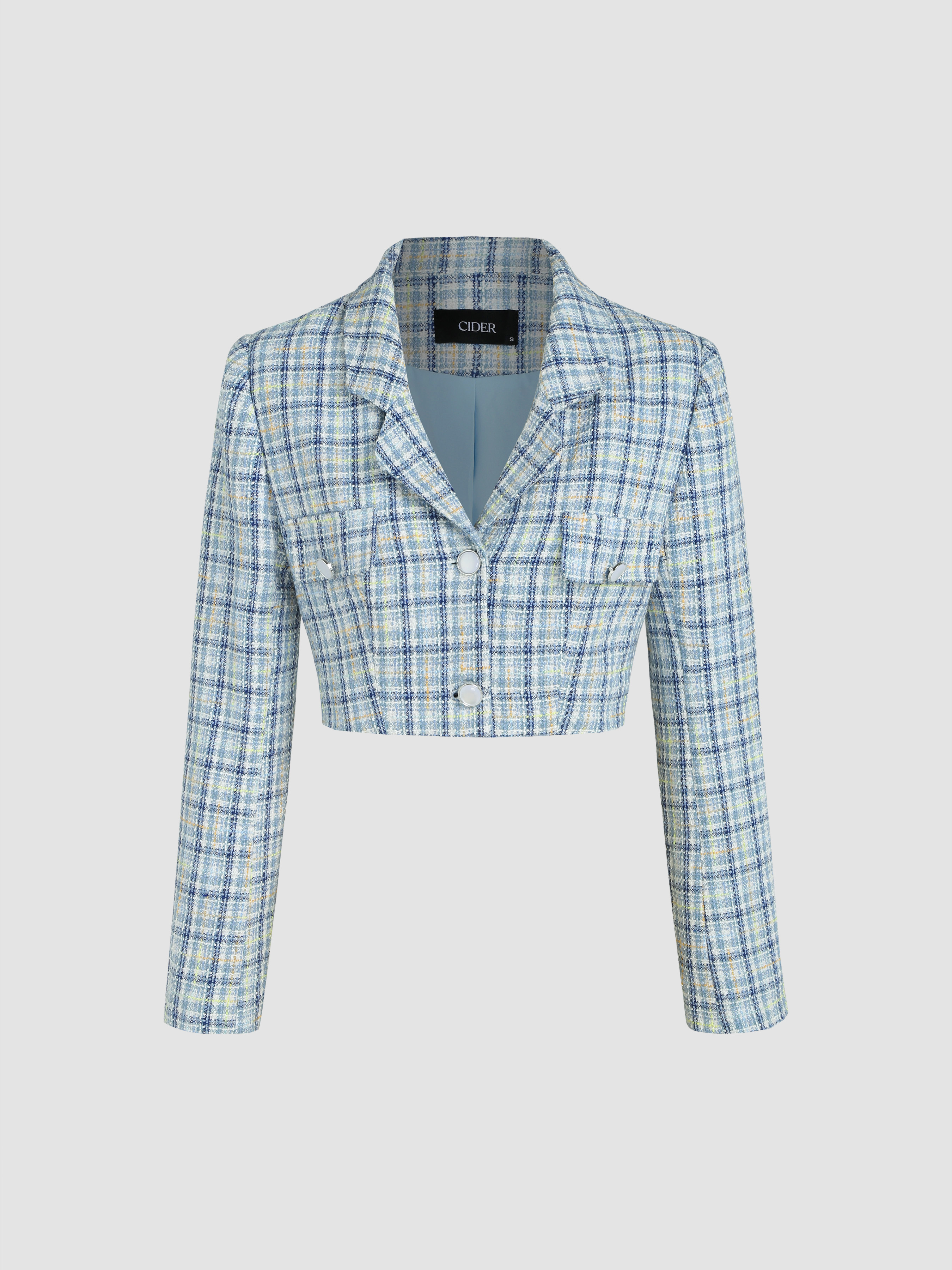 Tweed Check Collar Button Up Blazer - Cider