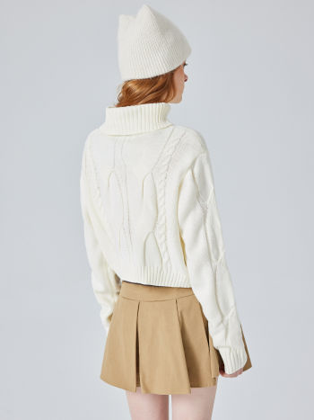 Solid Turtleneck Texture Knitted Top - Cider