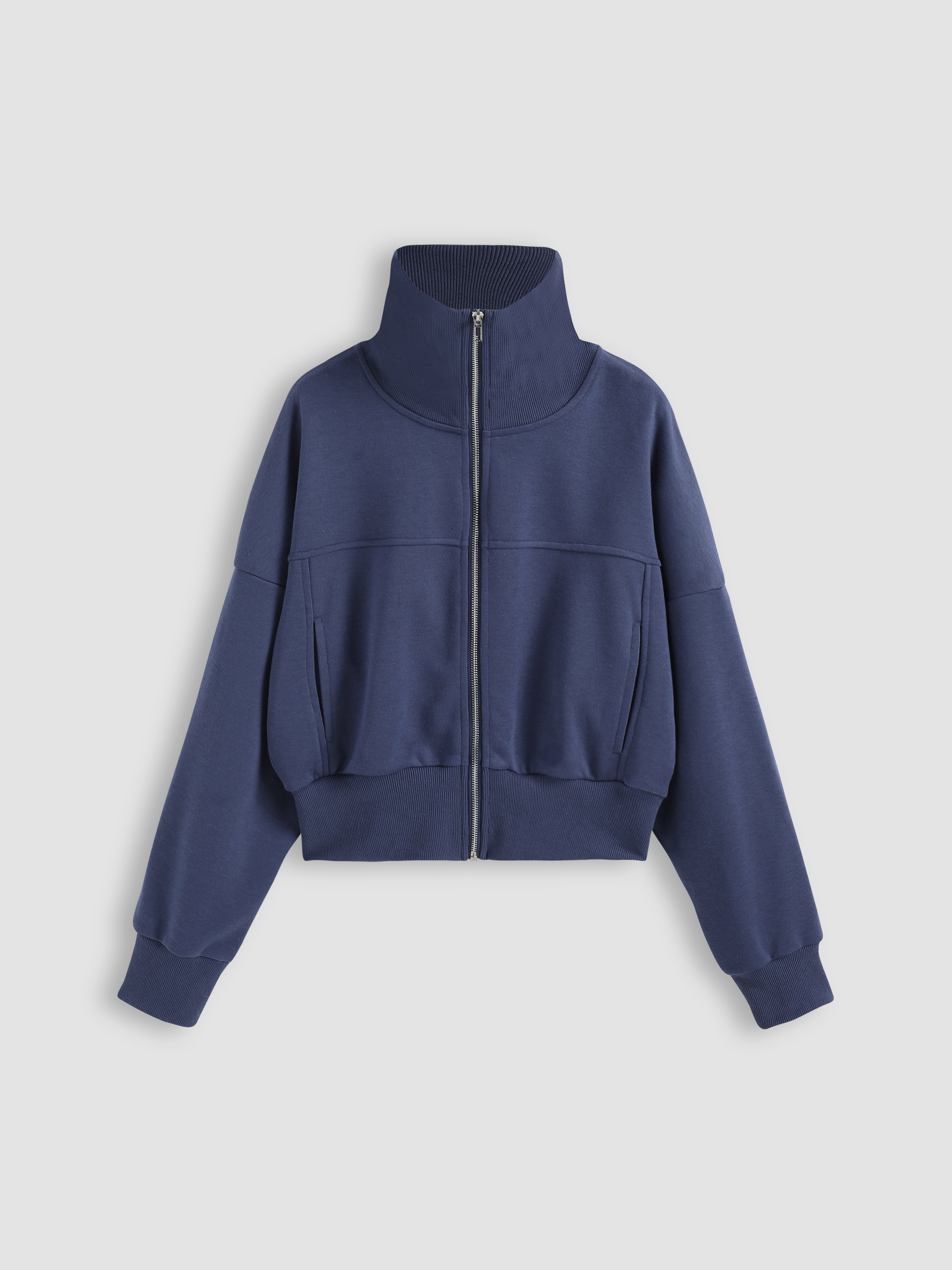 Solid High Neck Zip-up Sweatshirt - Cider
