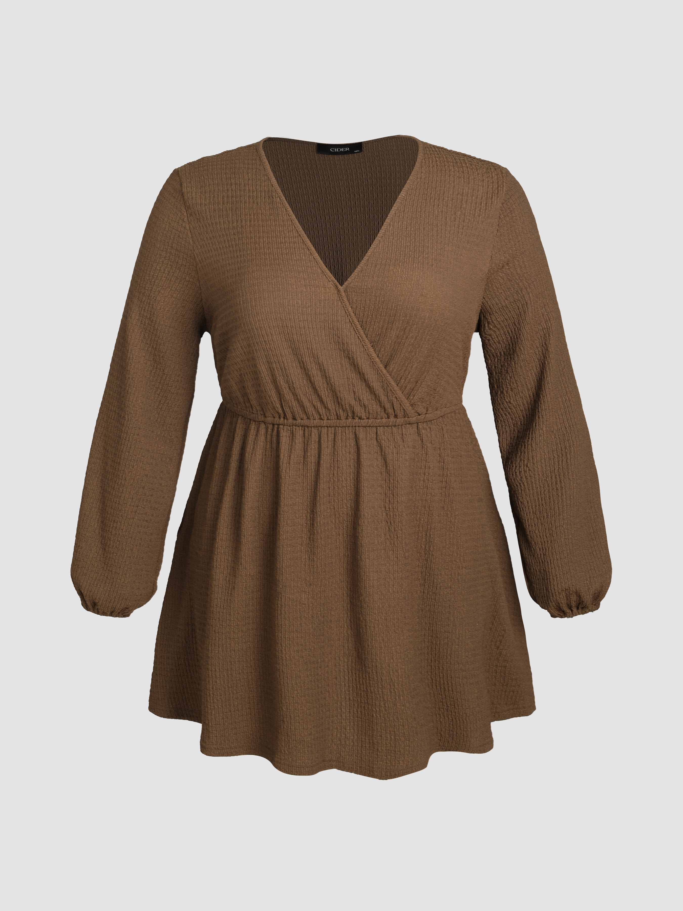 V-neck Long Sleeve Short Dress Curve & Plus - Cider