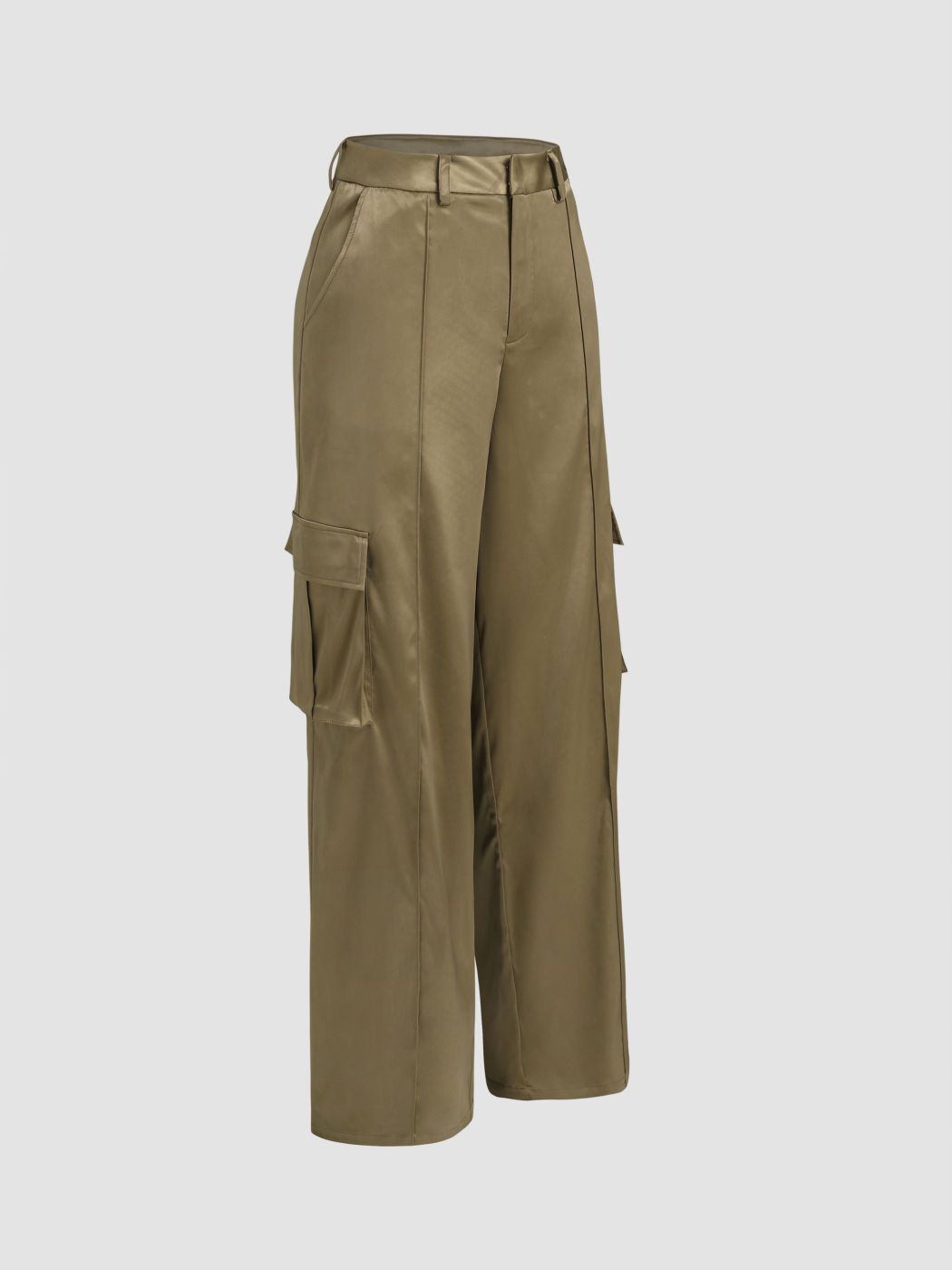 Satin Solid Stitch Pocket Cargo Pants - Cider