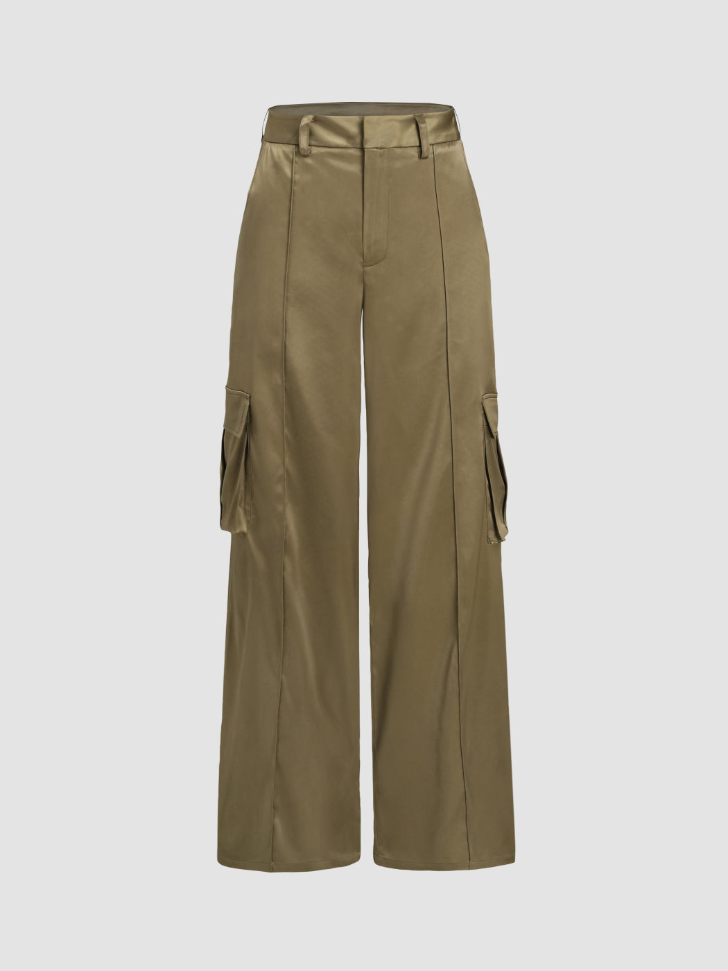 Satin Solid Stitch Pocket Cargo Pants - Cider