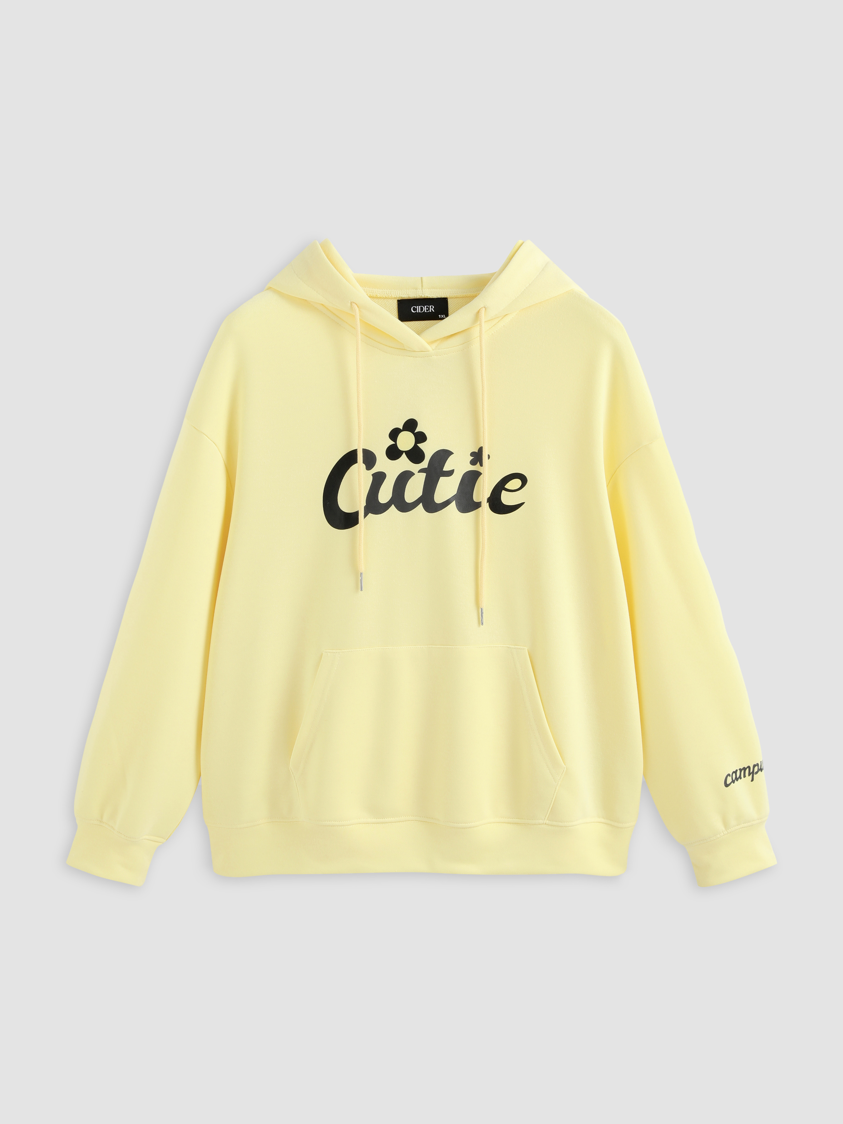 Cutie Floral Drawstring Hoodie Curve And Plus Cider