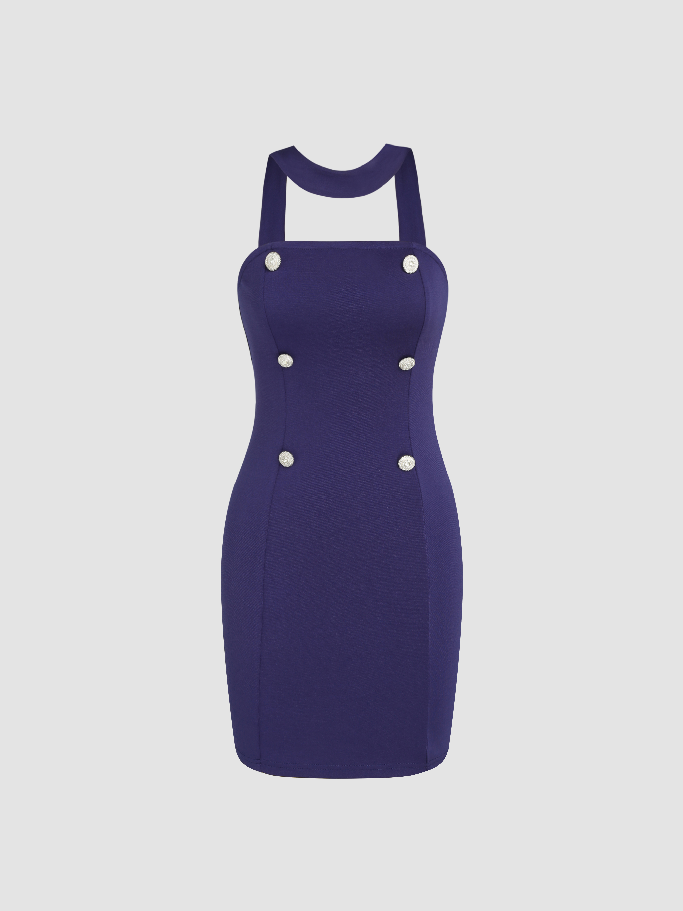 Halter Button Detail Mini Dress - Cider