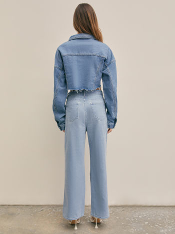 Rhinestone Chain Ripped Wide Leg Jeans - Cider