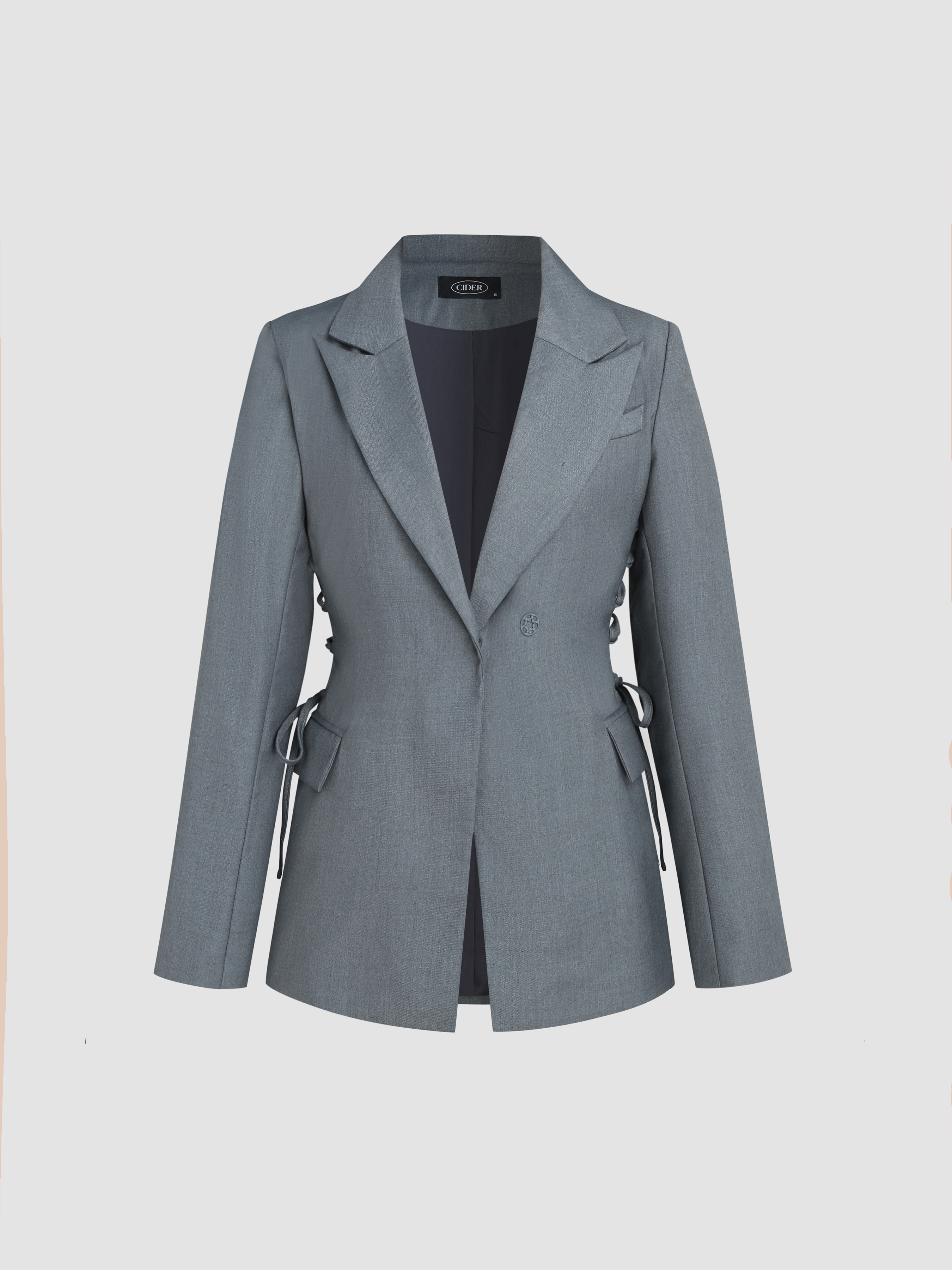 Woven Notched Collar Lace Up Blazer For School Work