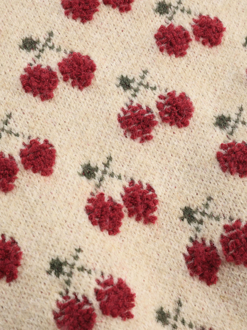 Contrasting Binding Cherry Pattern Knitted Crop Top - Cider