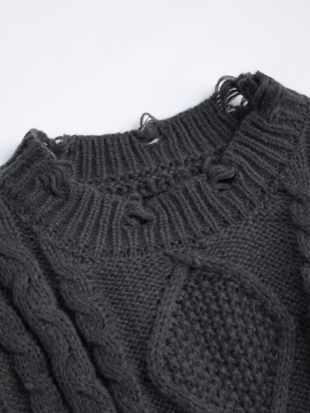 Solid Cable Knit Ripped Oversized Sweater For School Daily Casual