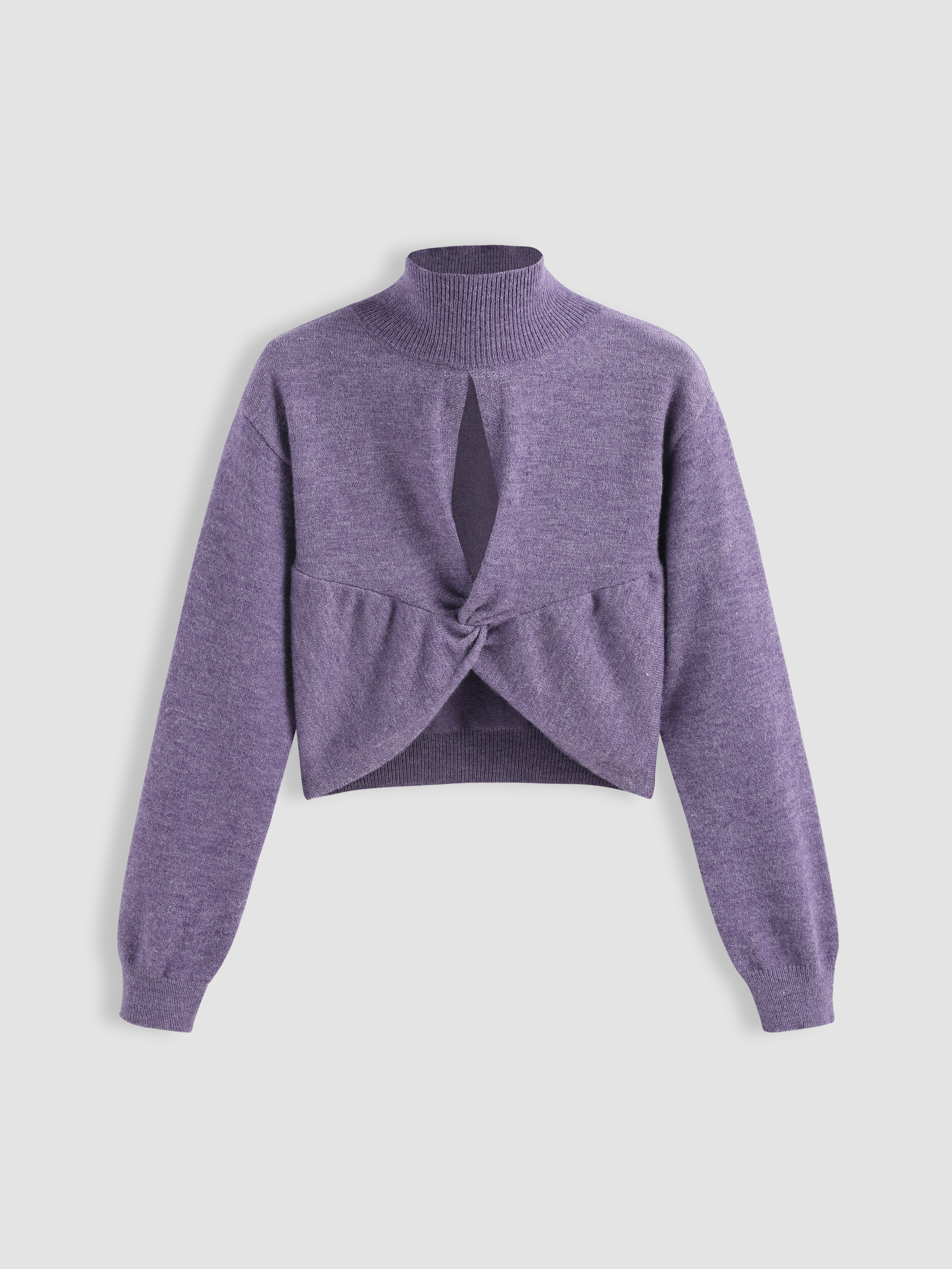Solid High Neck Cut Out Crop Sweater For School Work