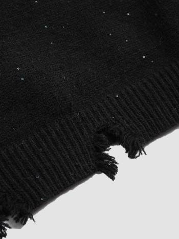 Solid Ripped Glitter Knitted Sweater For Daily Casual School