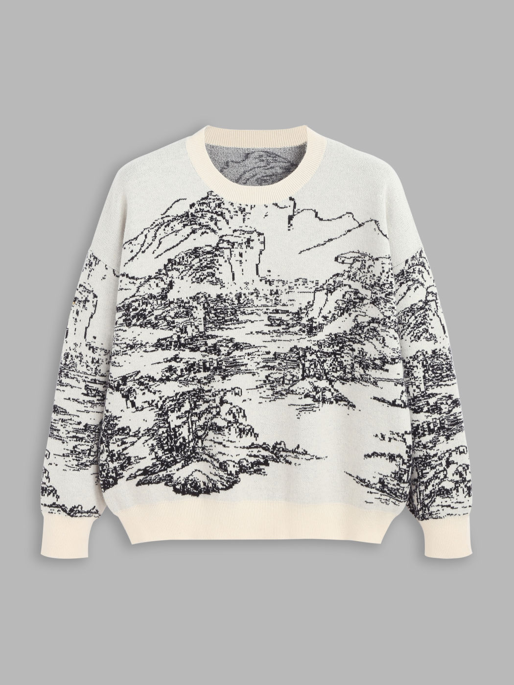 Curve & Plus Landscape Pattern Sweater For School Daily Casual Home