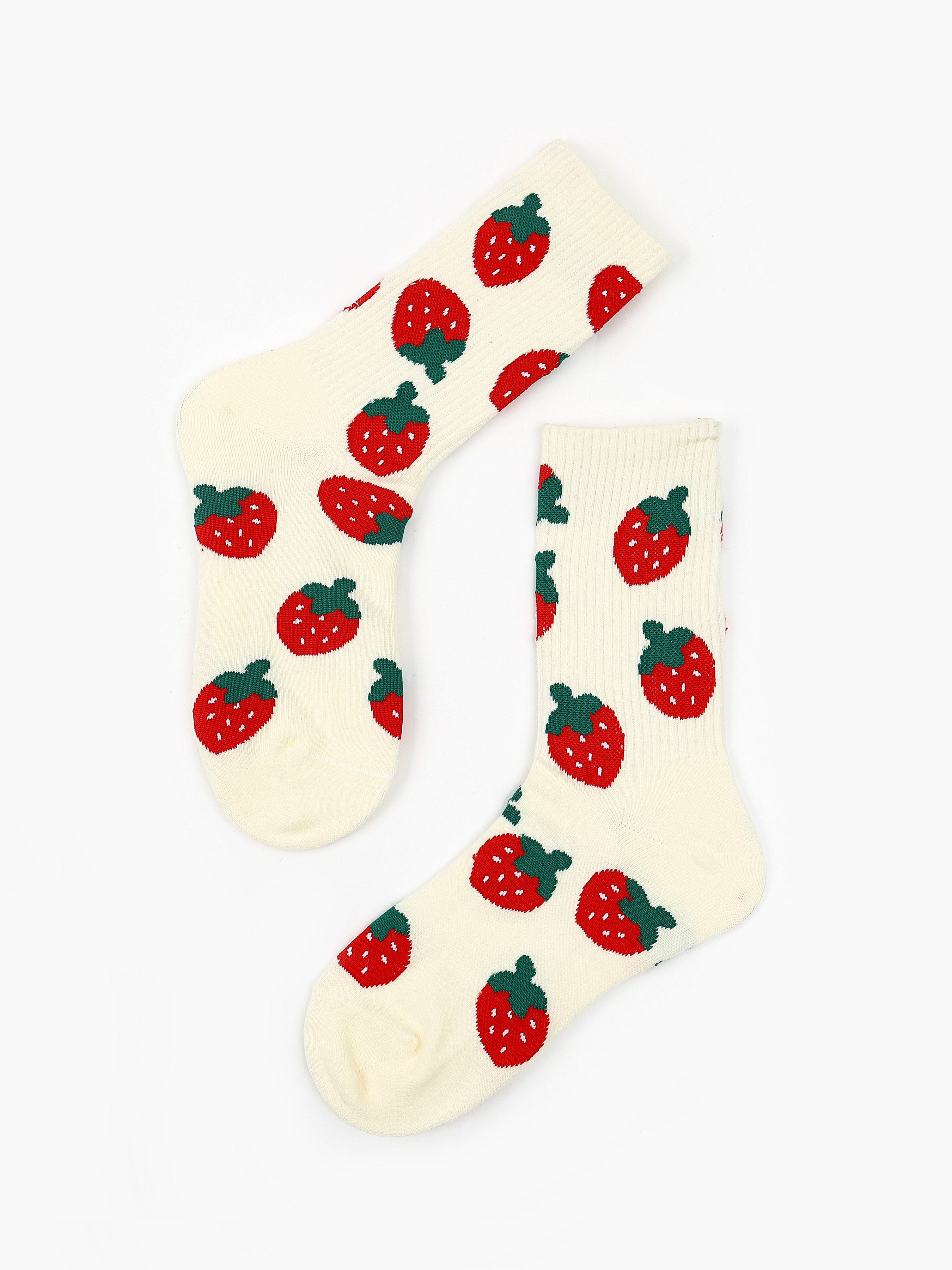 Strawberry Pattern Crew Socks For School Work
