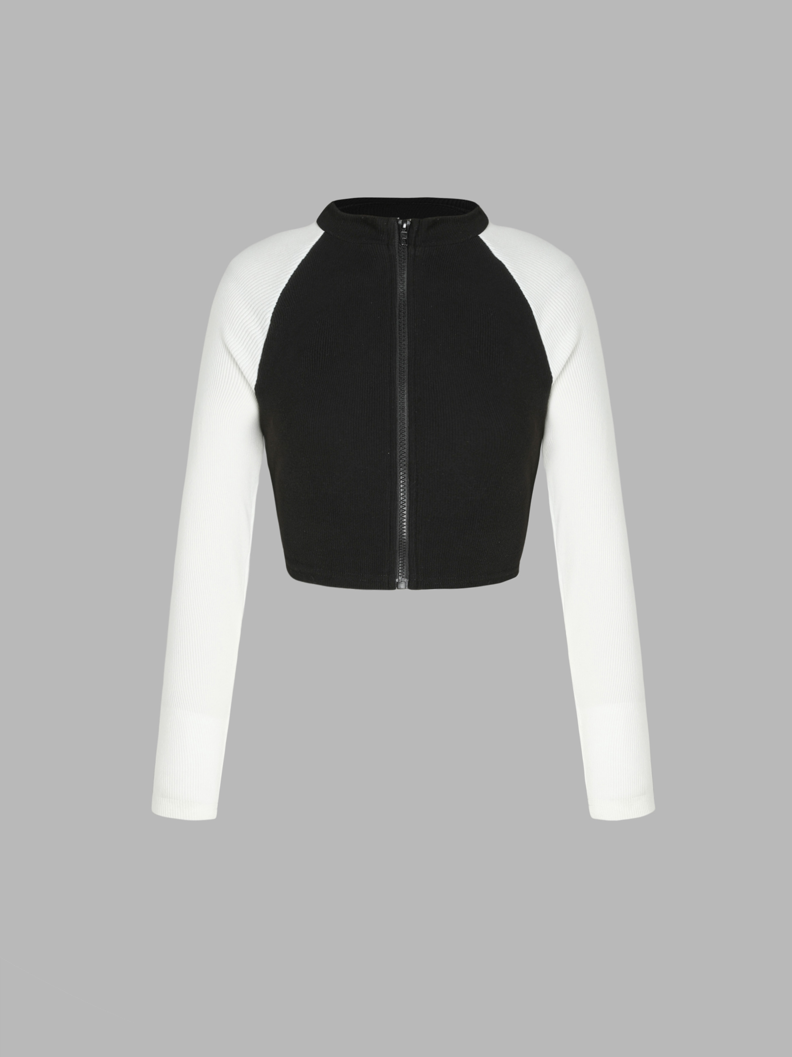 Two Tone Zip-up Crop Top For School Work