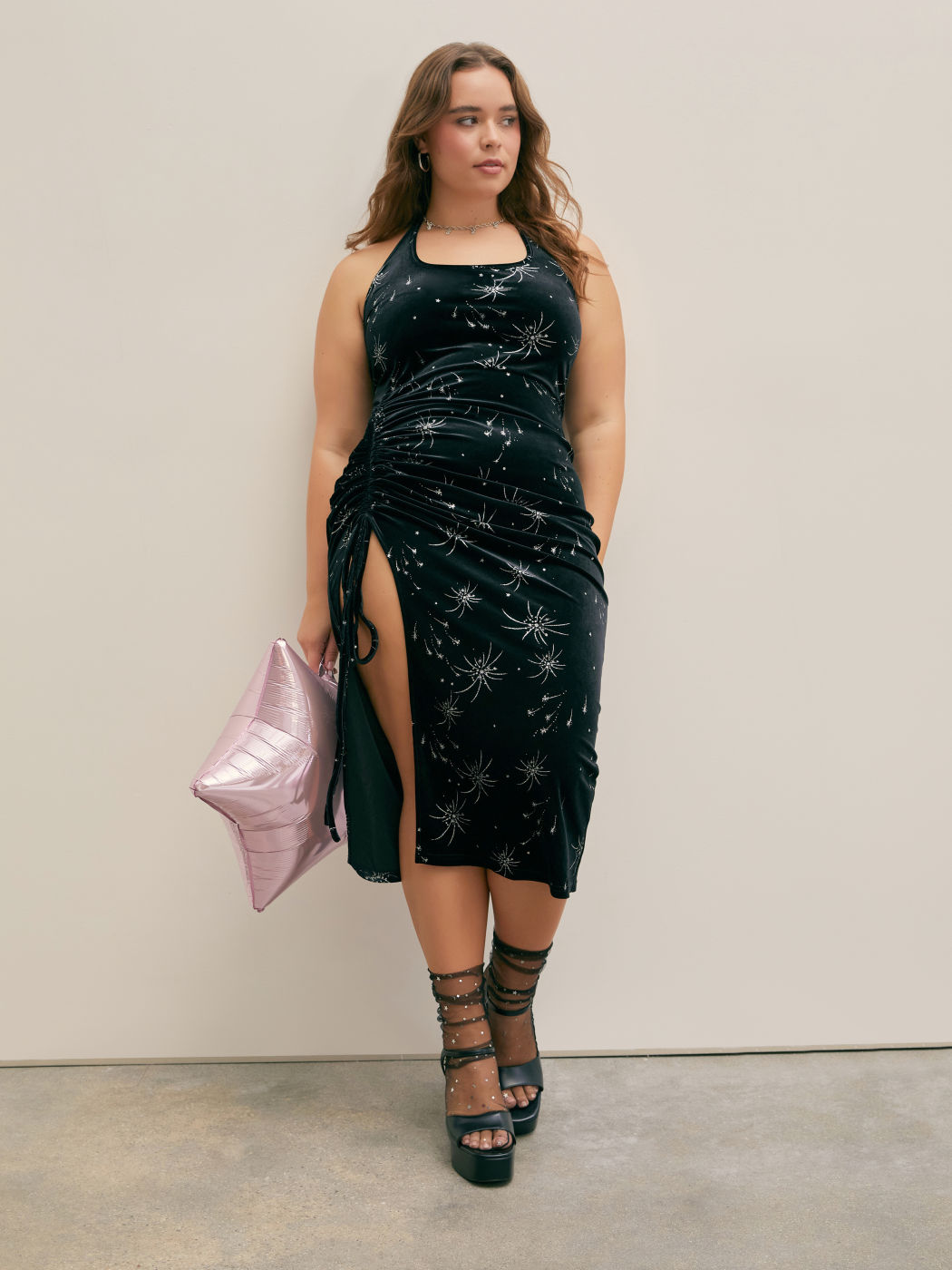Velvet Velvet Halter Drawstring Ruched Midi Dress Curve & Plus For Date