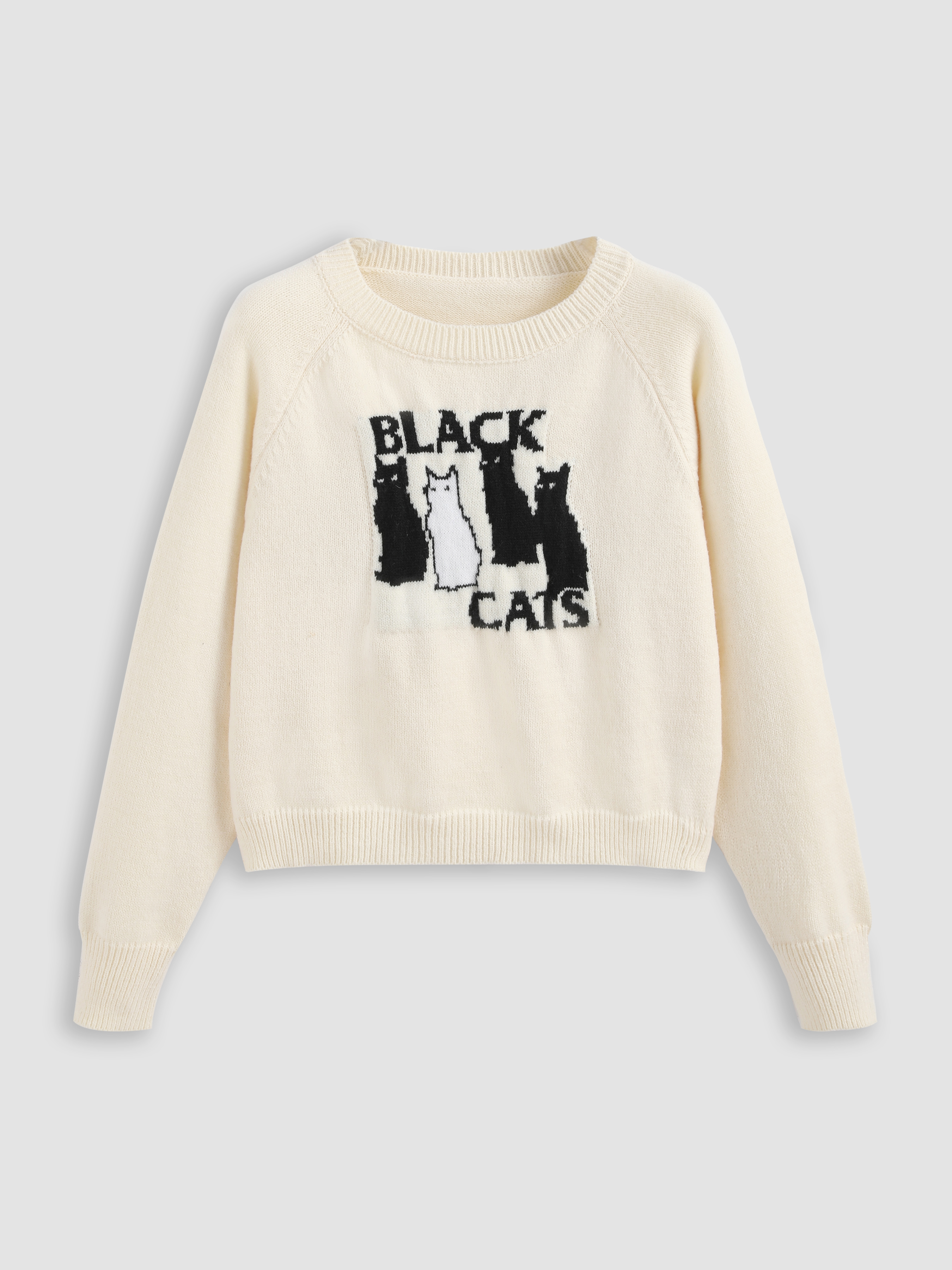 Curve & Plus Cats Print Crop Sweater For School Daily Casual Coffee ...