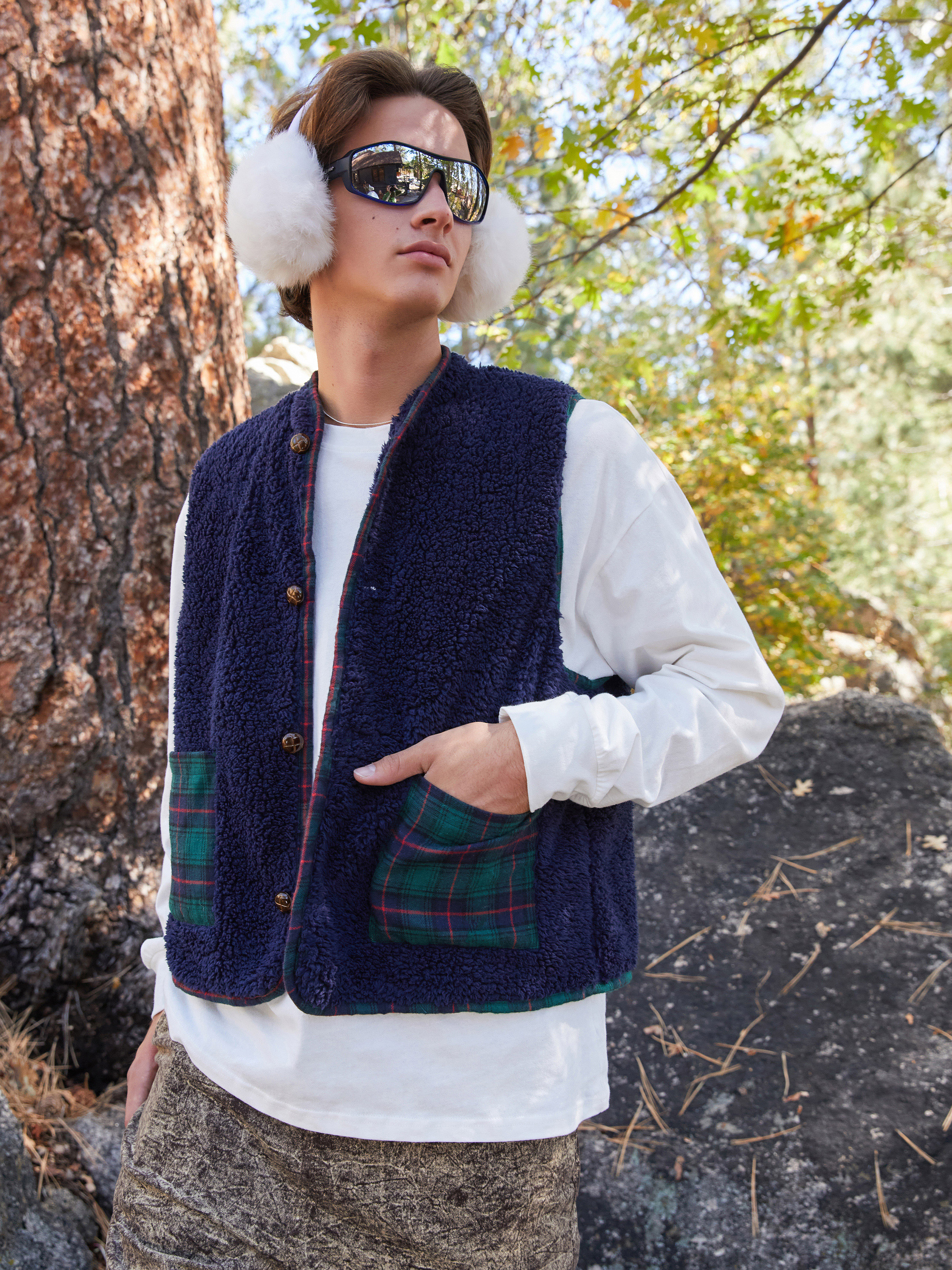 Unisex Wandering Woods Button Up Sherpa Vest - Cider