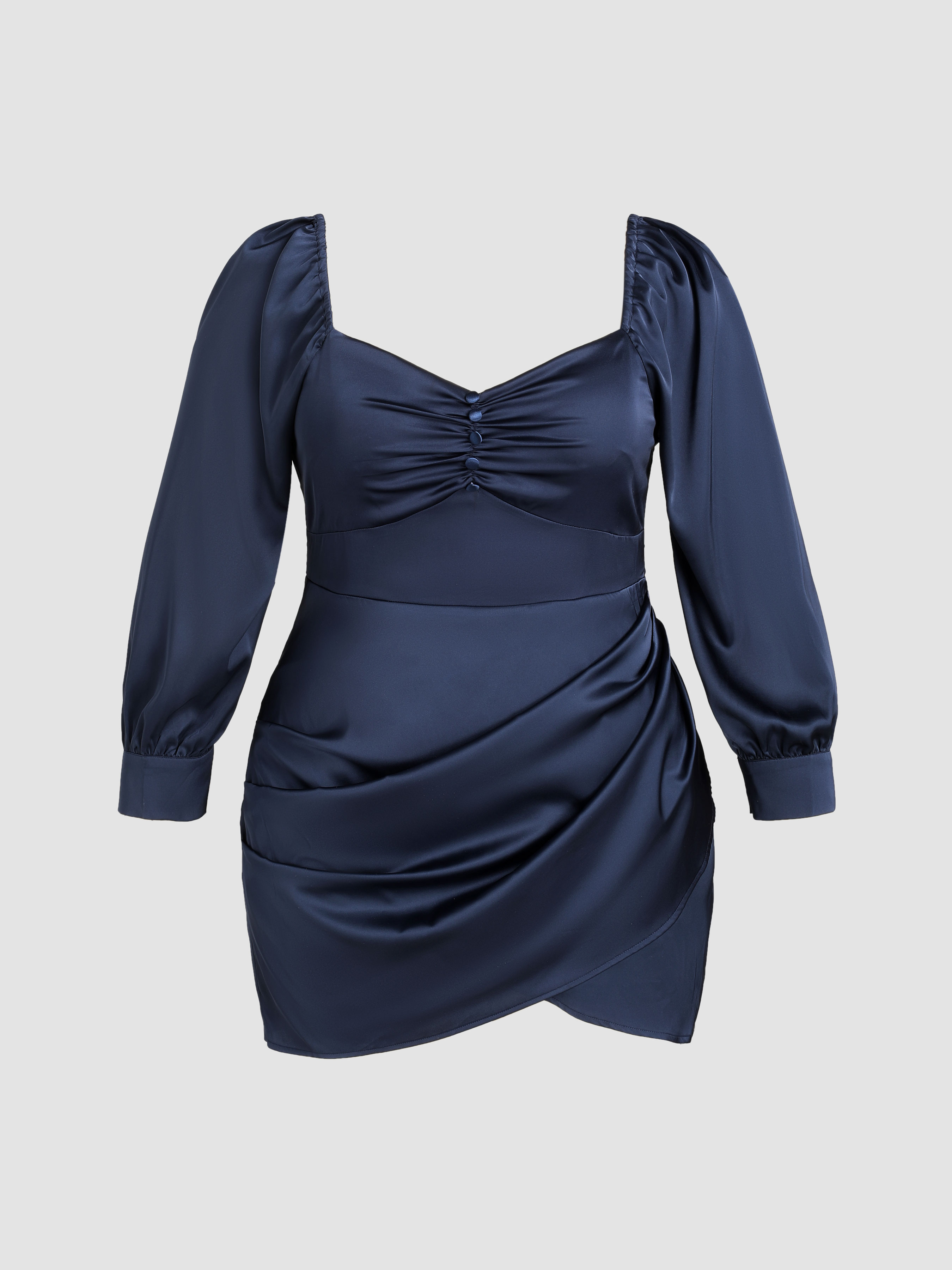 Satin U Neckline Ruched Mini Dress Curve And Plus Cider