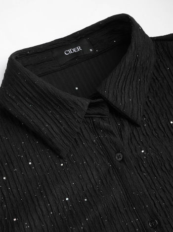 Glitter Collar Button Down Blouse - Cider