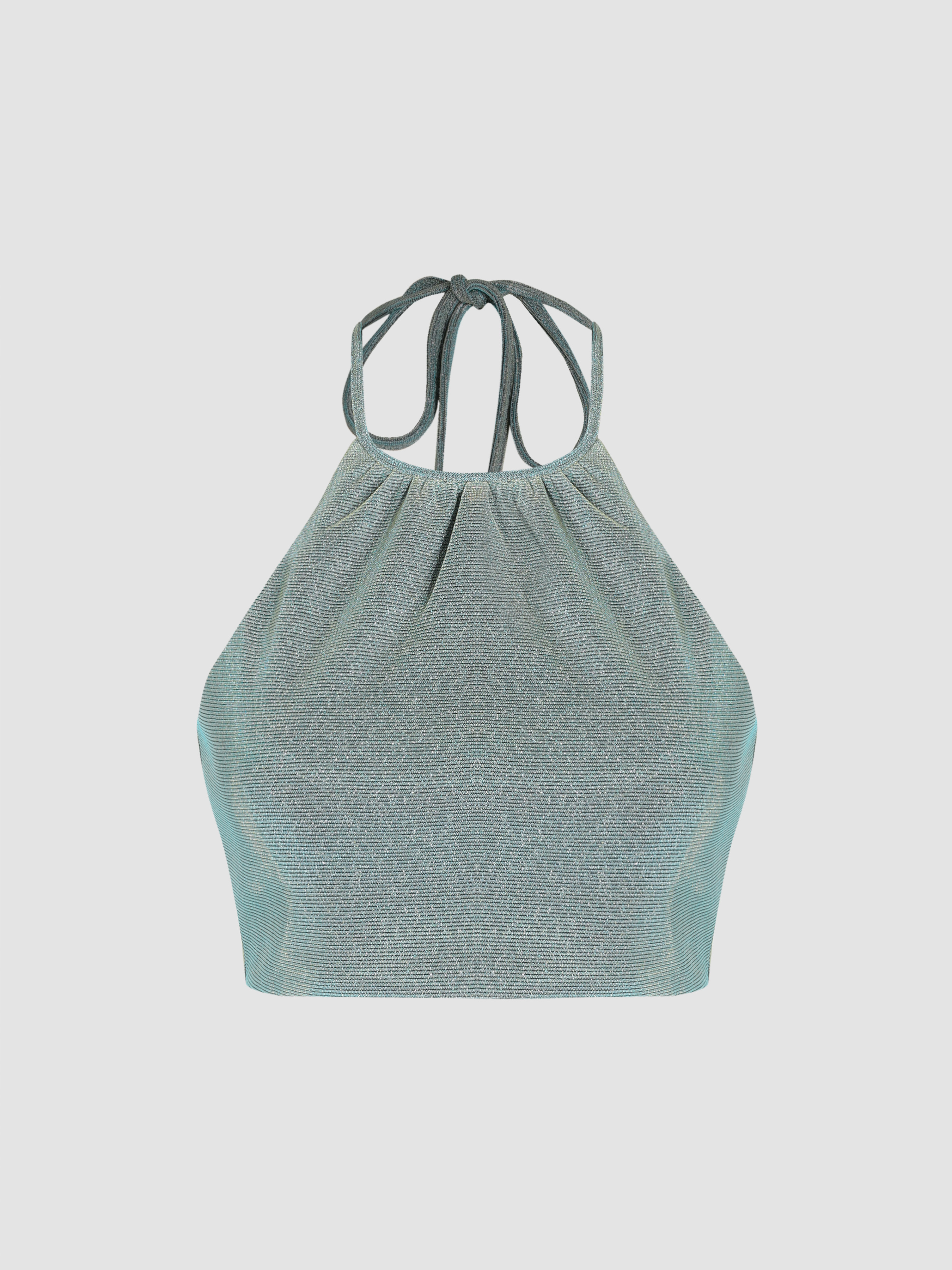 Metallic Metallic Halter Sleeveless Crop Top For School Vacation Gym/Sports