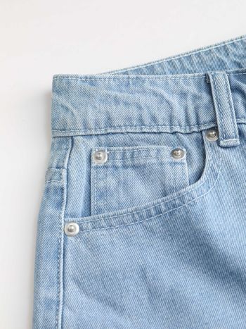 Rhinestone Chain Ripped Wide Leg Jeans - Cider