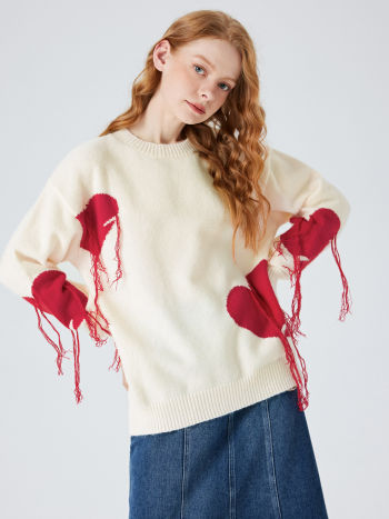 Heart Pattern Tassel Sweater For School Daily Casual