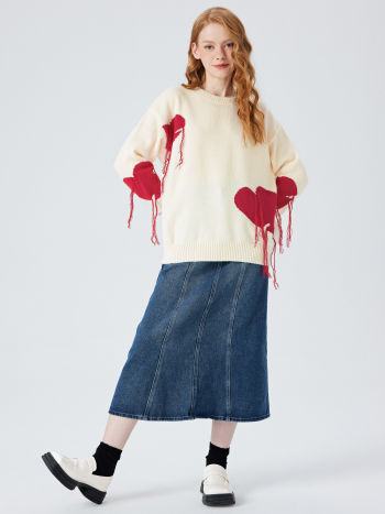 Heart Pattern Tassel Sweater For School Daily Casual