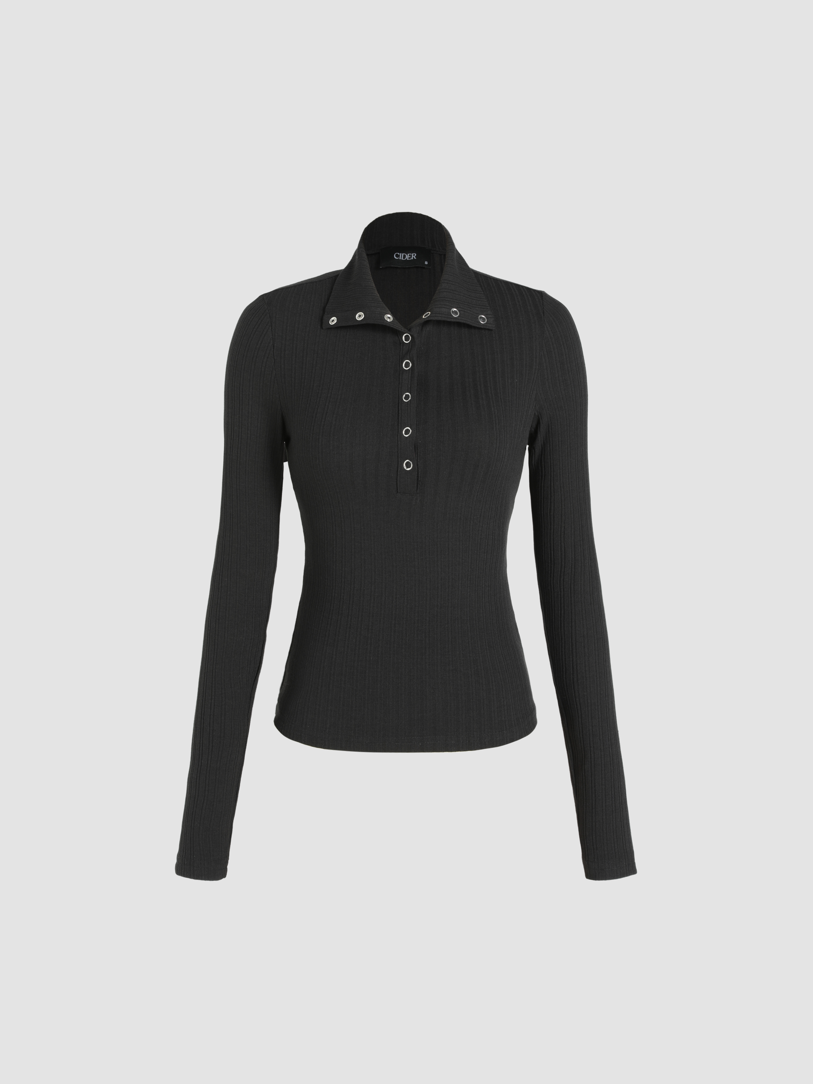 Solid Collar Long Sleeve Top - Cider