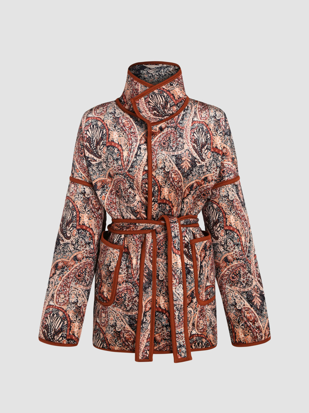 Aztec Graphic High Neck Oversized Belted Jacket For Exhibition