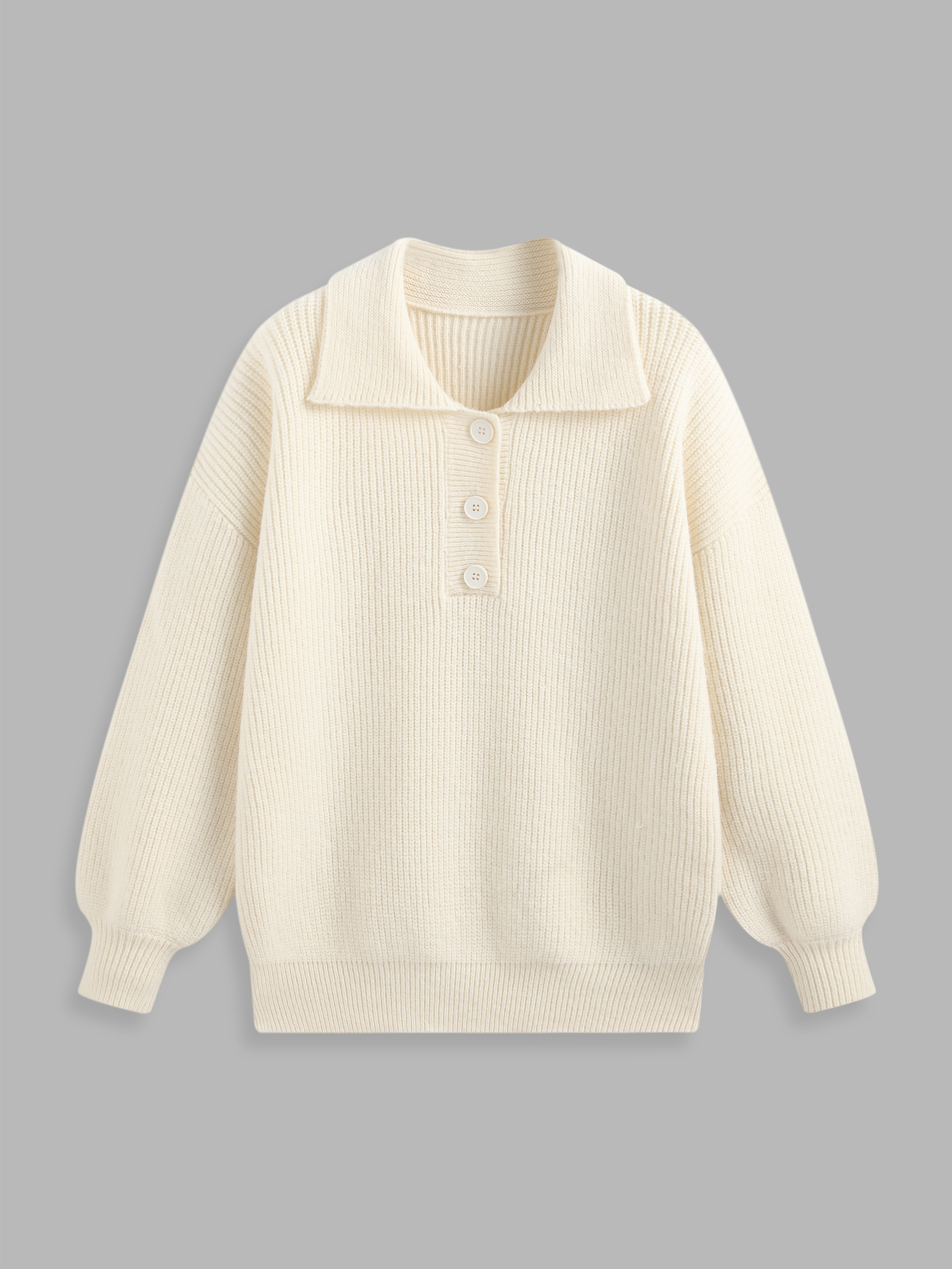 Solid Polo Button Up Rib Sweater For Daily Casual