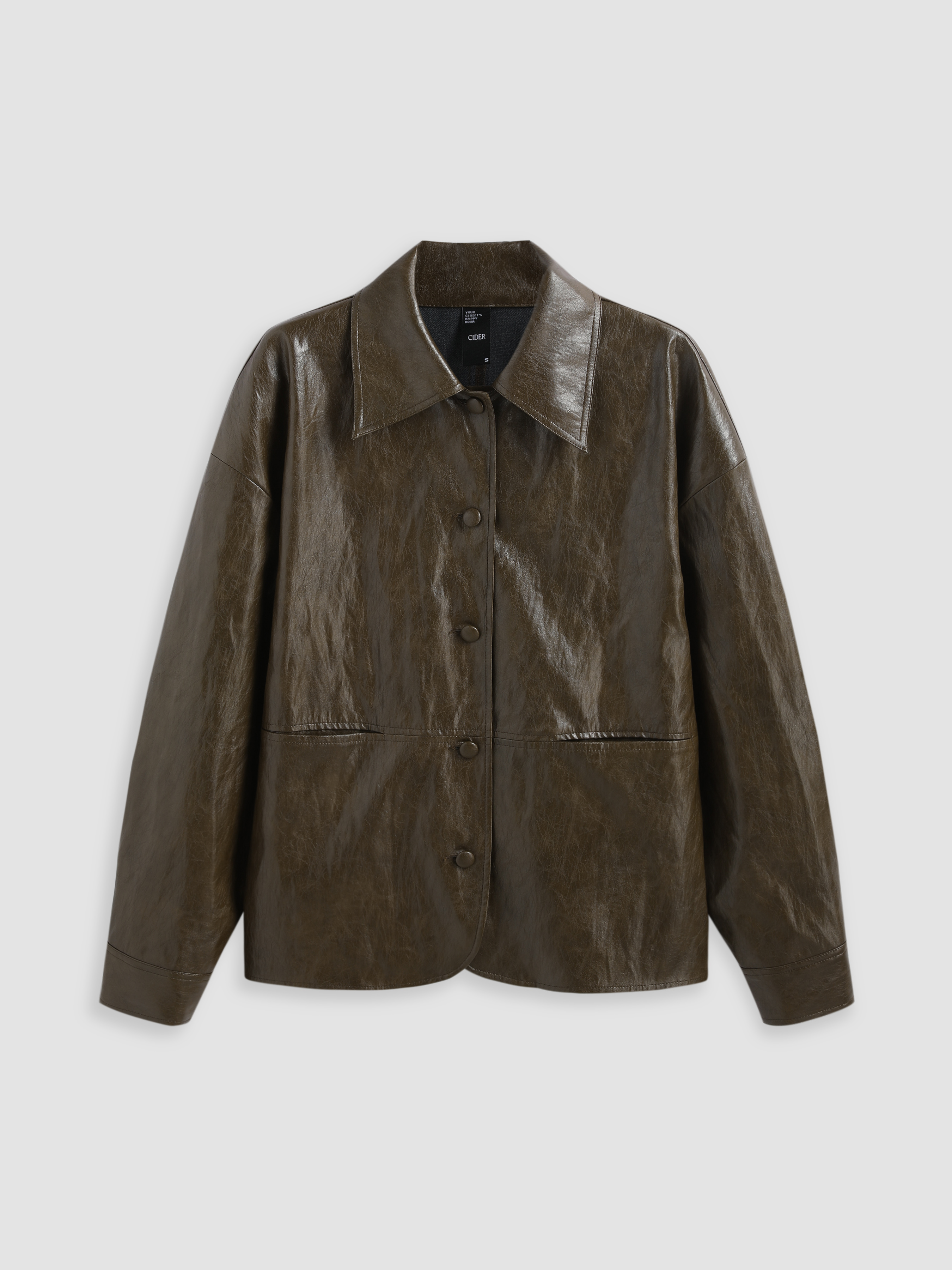 Faux Leather Faux Leather Collar Oversized Blazer For Work