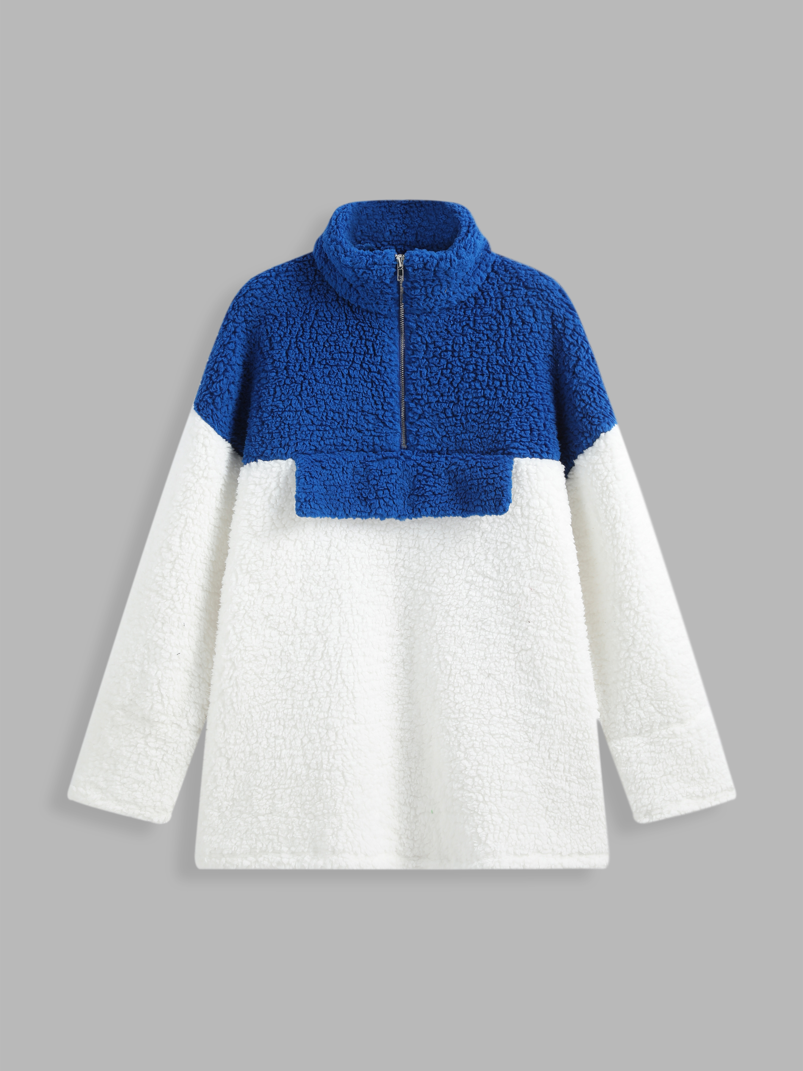 Fleece Fleece Patchy Zip Up Collar Sweatshirt For Daily Casual School