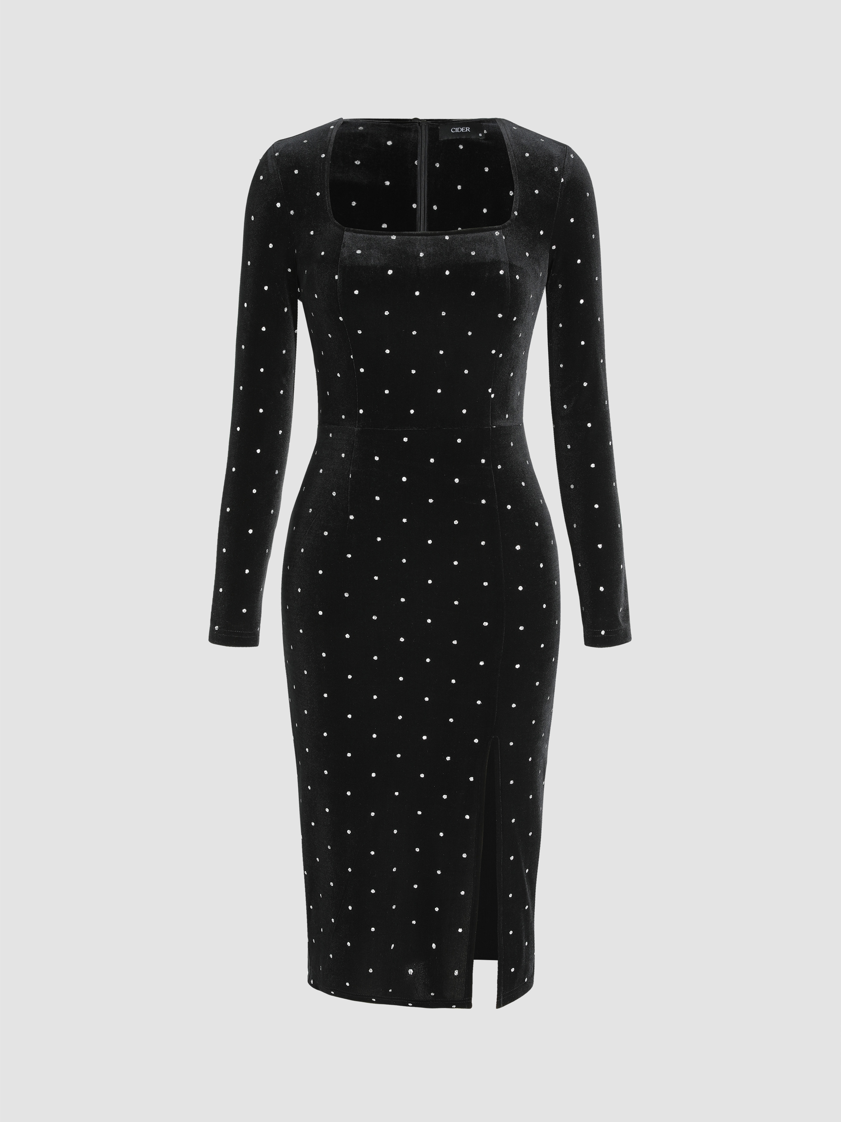 Velvet Square Neck Spot Split Maxi Dress For Exhibition